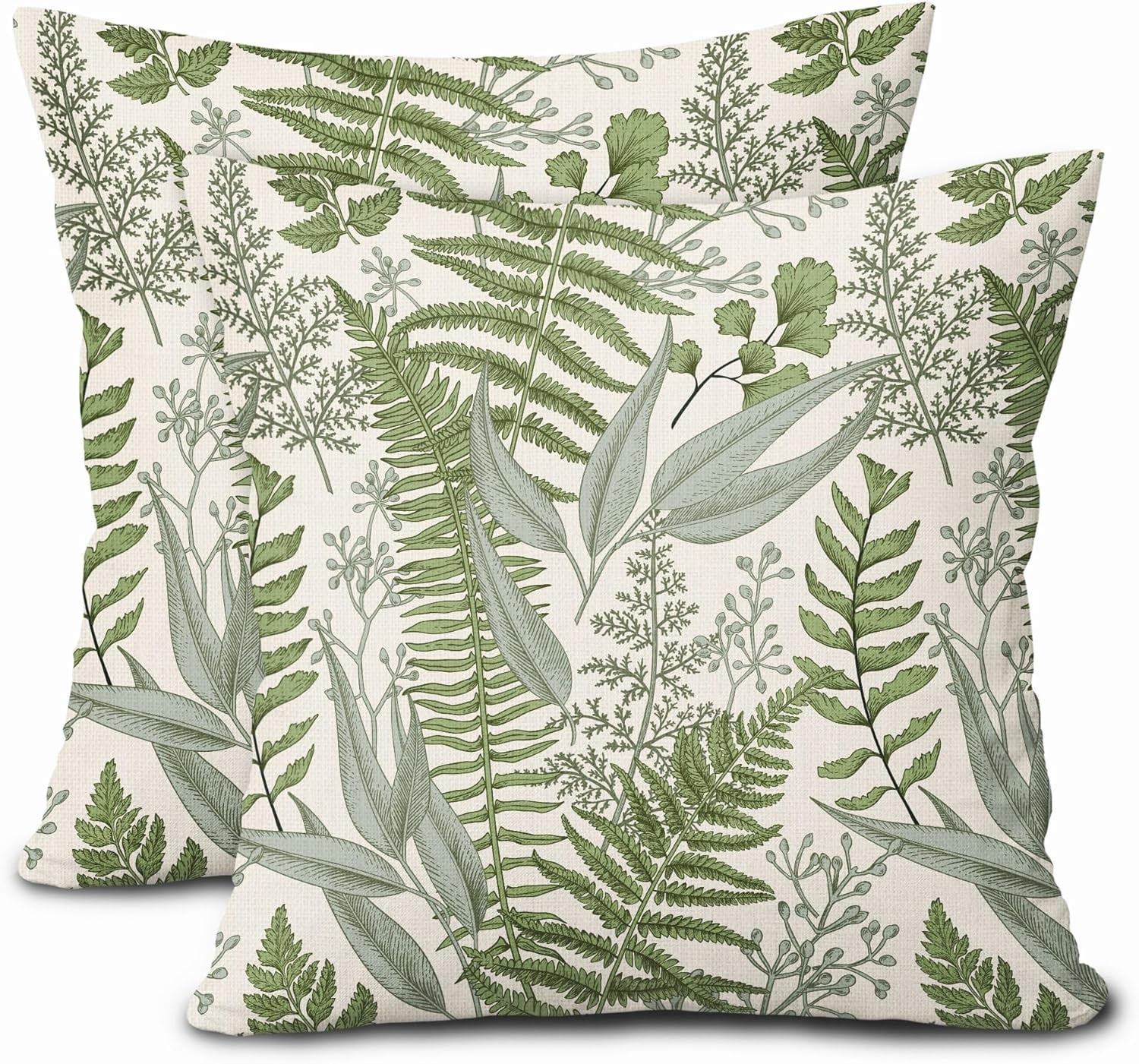 Green Leaf Plant Pillow Covers 16X16 Inch Herbs Botanical Fern Vintage ...