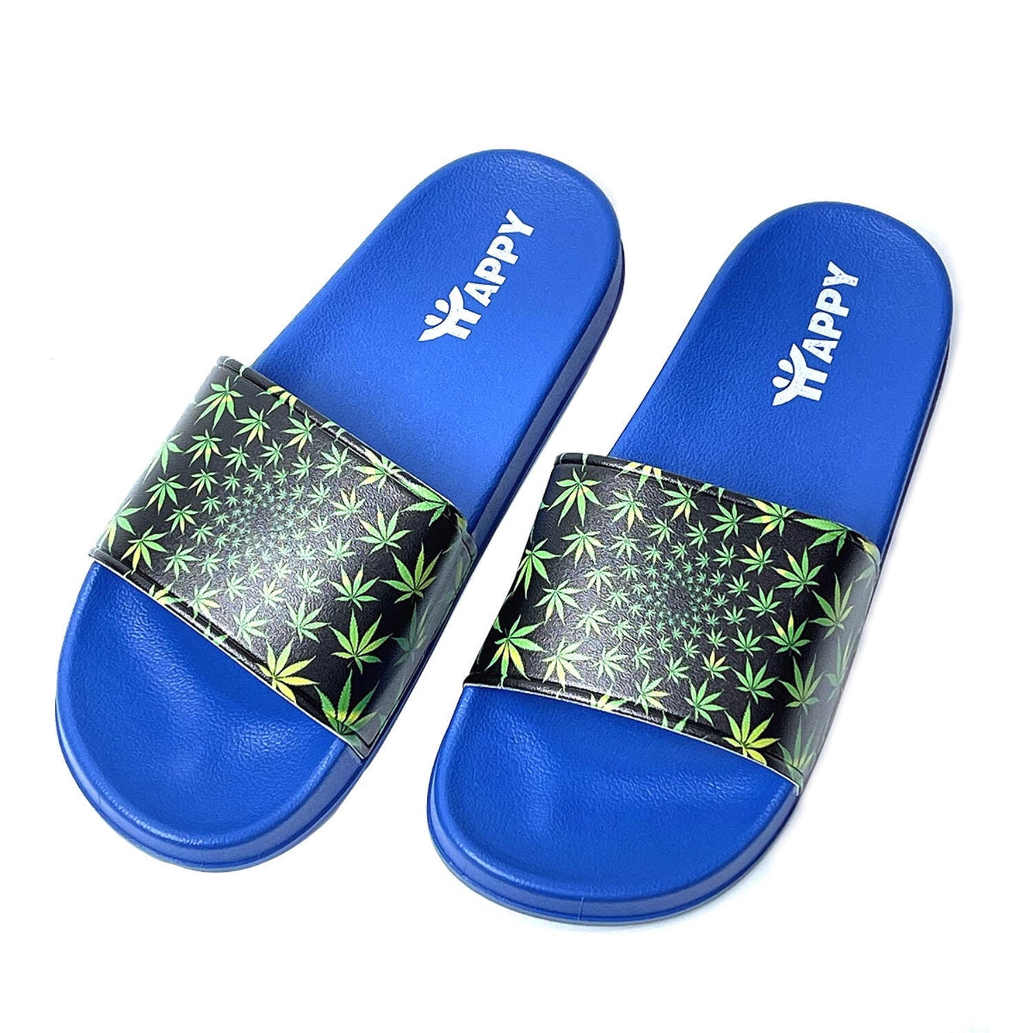 Green Leaf Print Blue Slide Sandals - Walmart.com