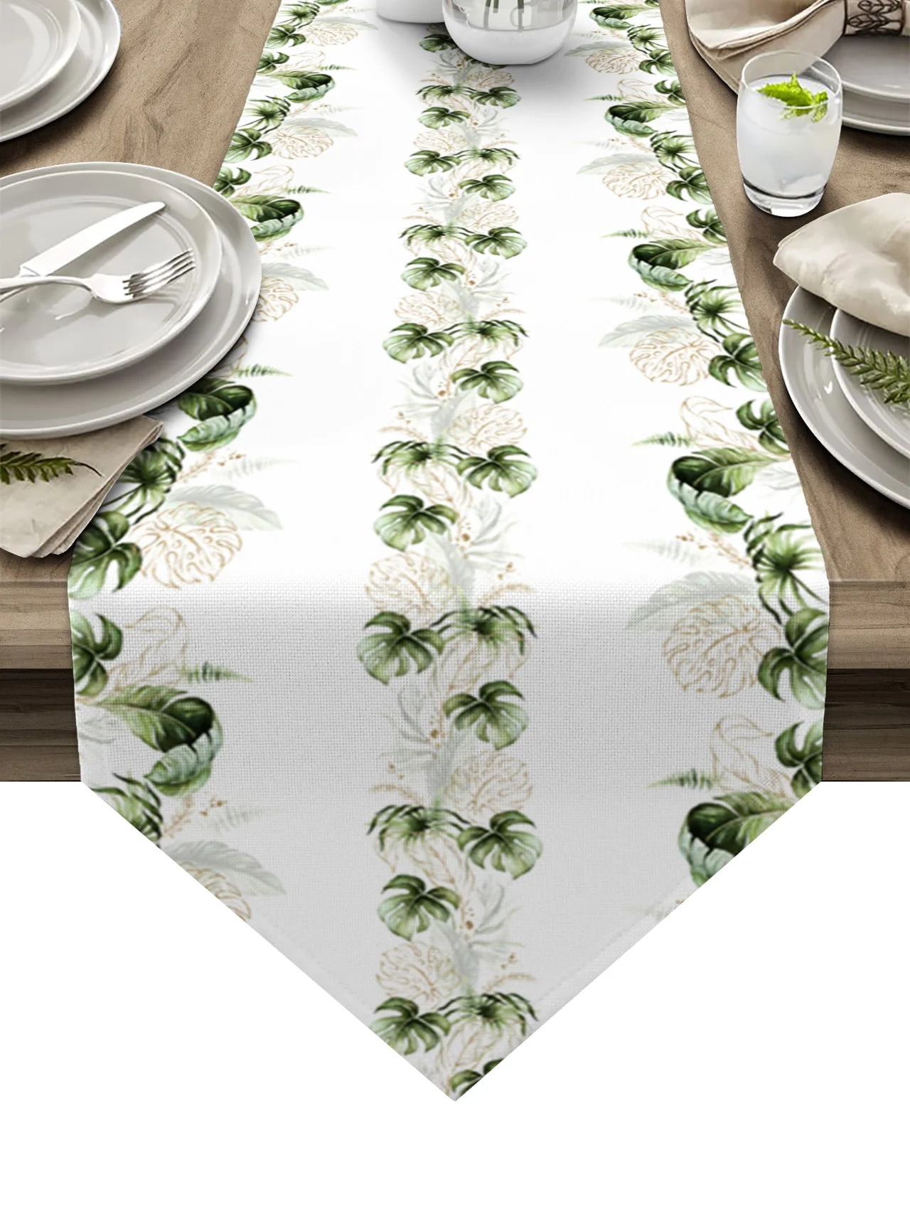 Green Leaf Printing Table Runner for Dining Table Kitchen Decor Anti ...