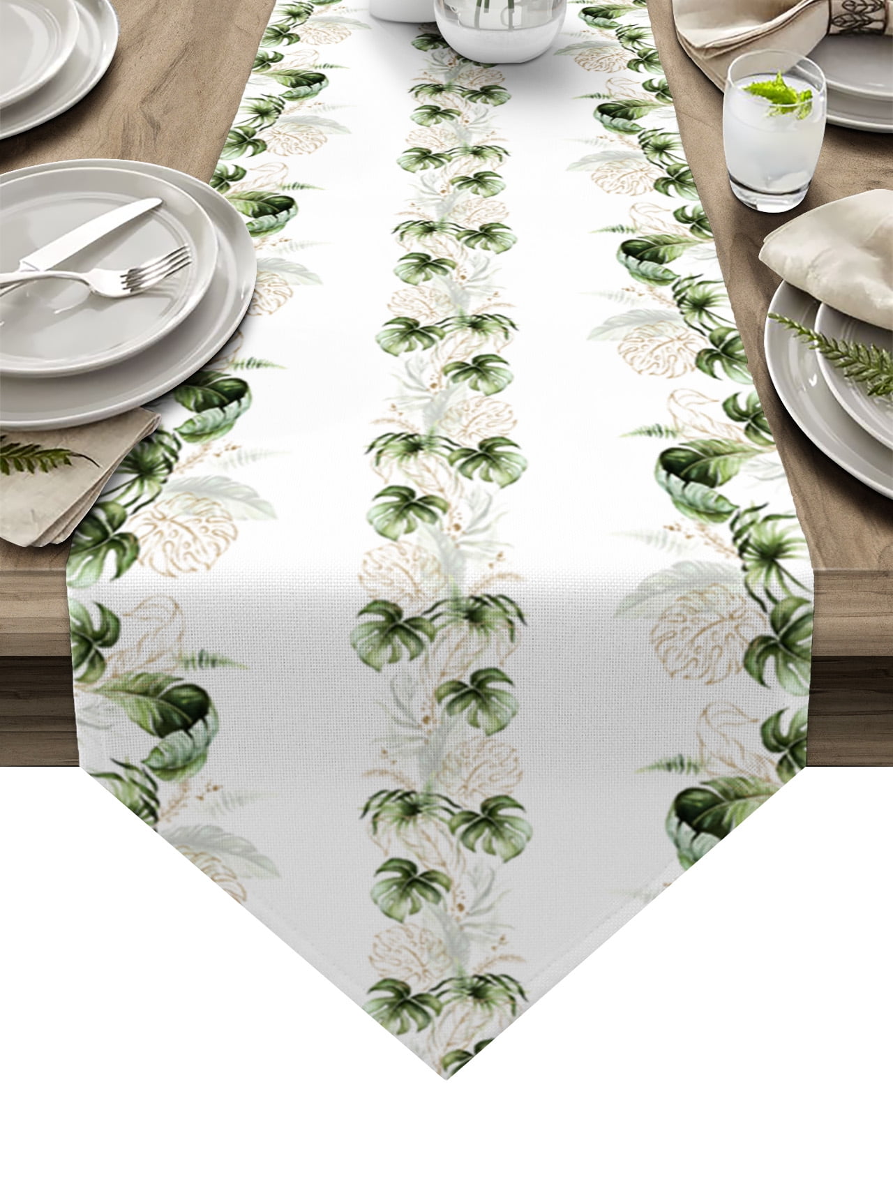 Green Leaf Printing Table Runner for Dining Table Kitchen r Anti-stain ...