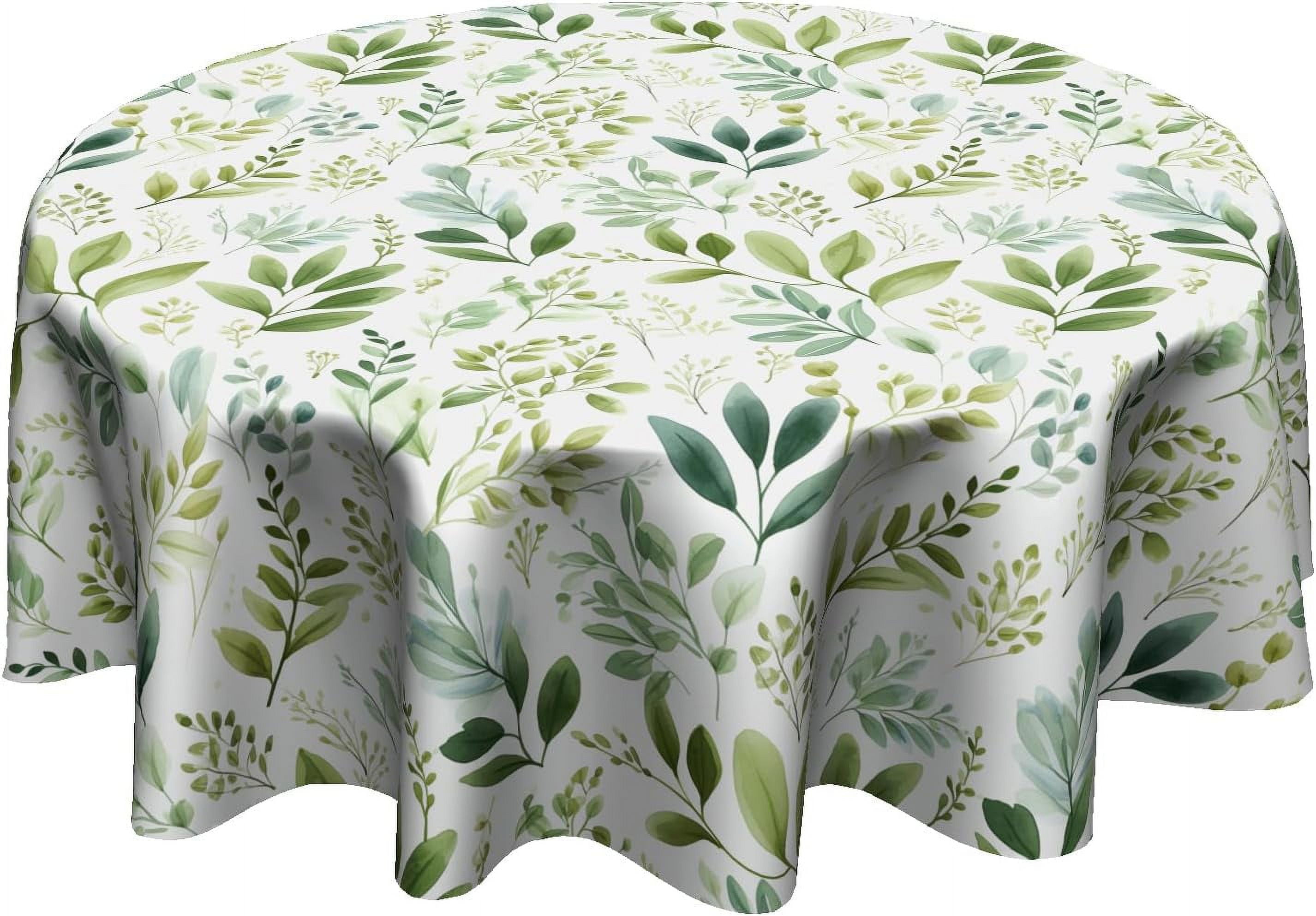 Green Leaf Round Table Cloth - Watercolor Eucalyptus Leaves Table Cloth 60 Inch Tropical ...