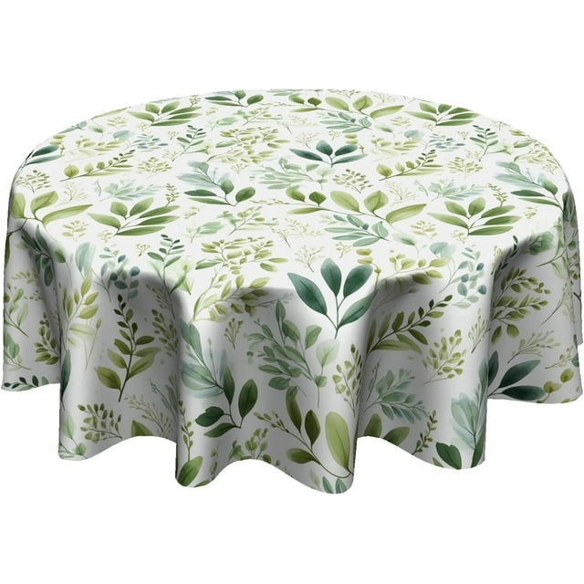 Green Leaf Round Table Cloth - Watercolor Eucalyptus Leaves Table Cloth ...