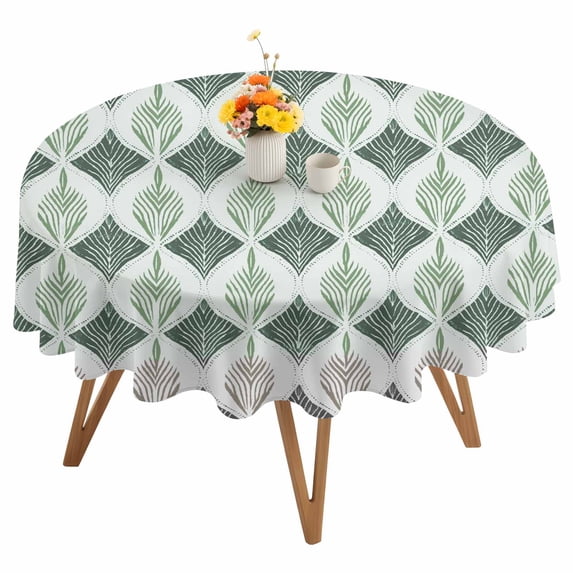 Green Leaf Round Tablecloth 54 inches Plant Leaves Abstract Geometric ...