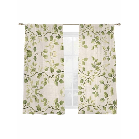 Green Leaf Sheer Curtains 2 Panels Set Vintage Spring Watercolor Green ...