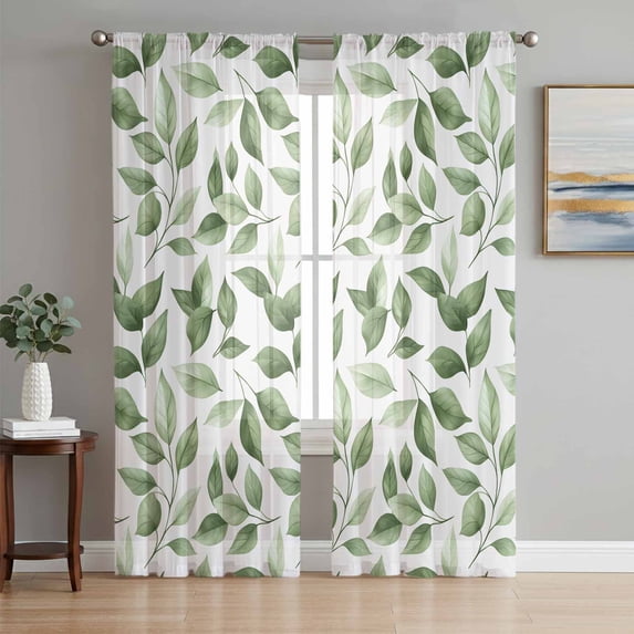 Green Leaf Sheer Curtains 84 Inch Length 2 Panels Set, Country Plant ...