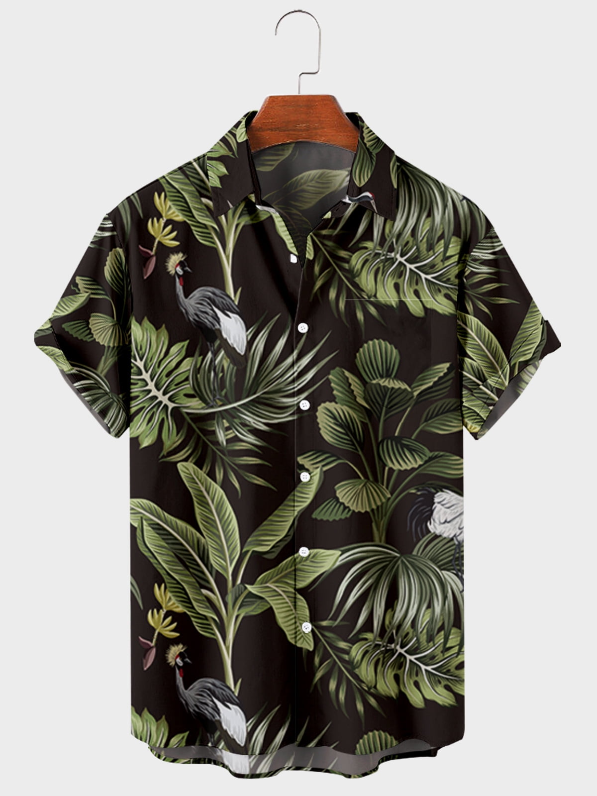 Green Leaf Short Sleeve Hawaiian Shirts for Men Lightweight, Printable ...