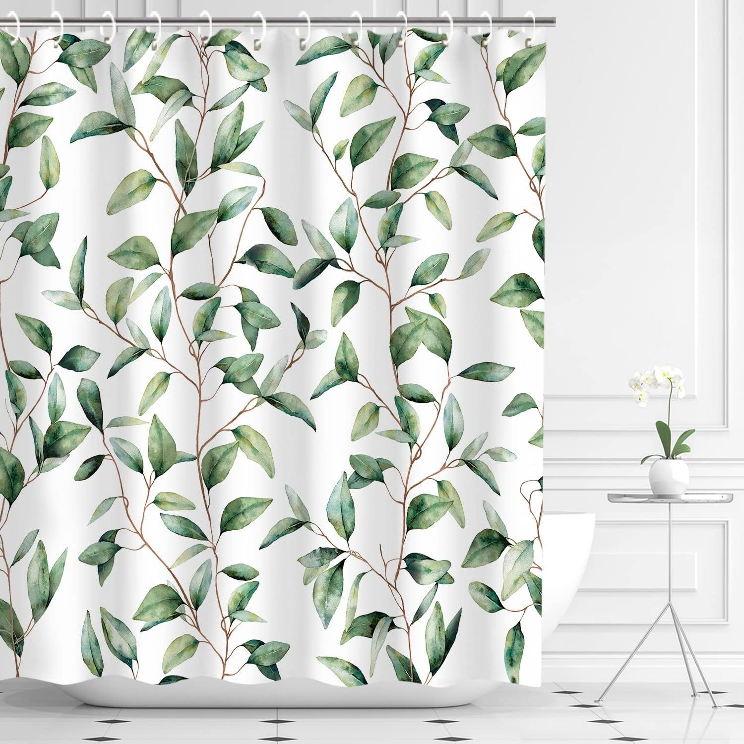 Green Leaf Shower Curtain, Plant Shower Curtain, Eucalyptus Shower ...