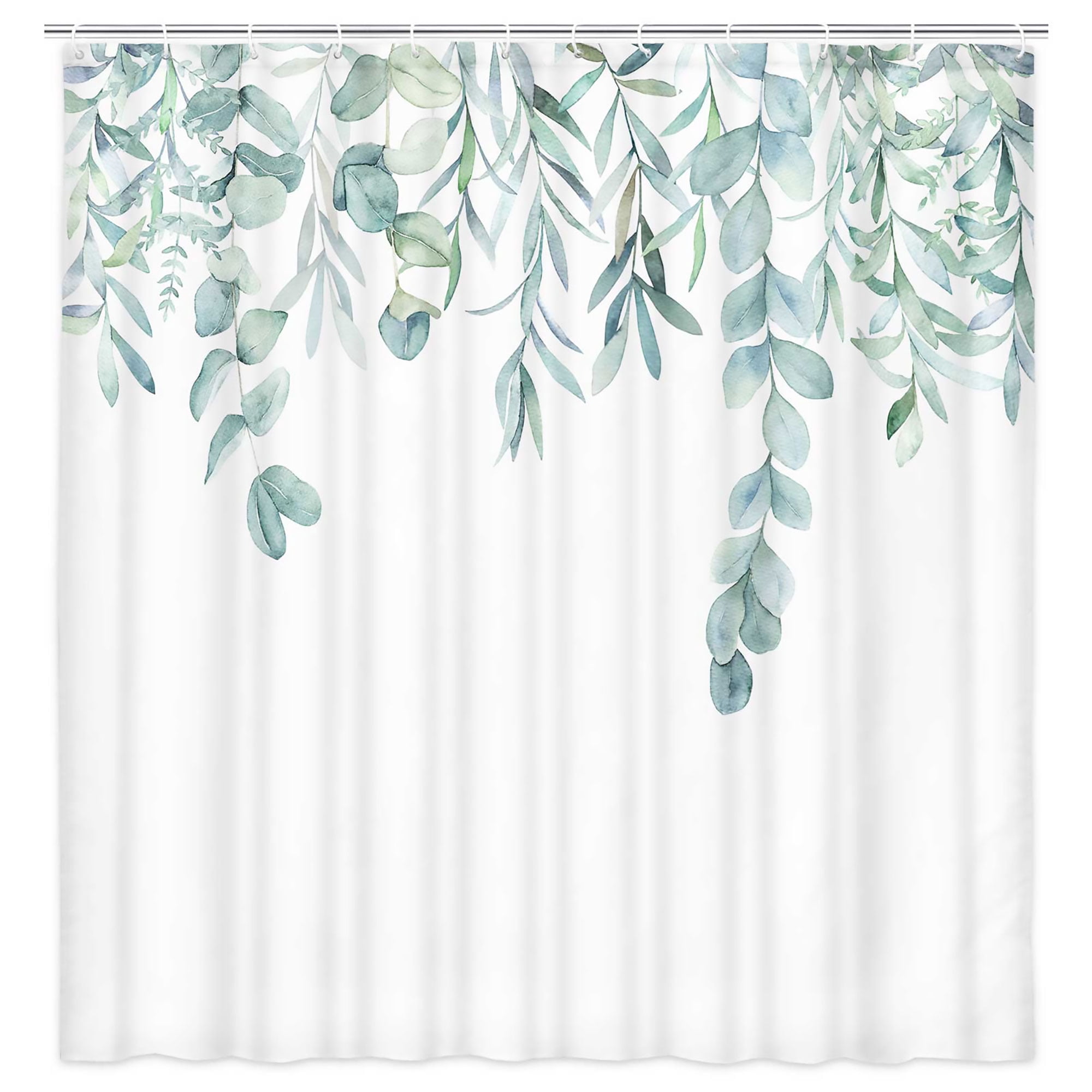 Green Leaf Shower Curtain, Sage Green Botanical Leaves Eucalyptus ...