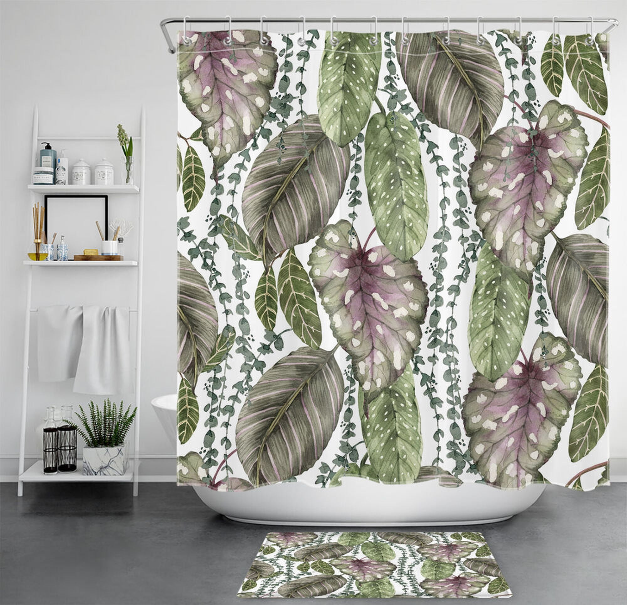 Green Leaf Shower Curtain Set for Rustic Bathrooms - Walmart.com