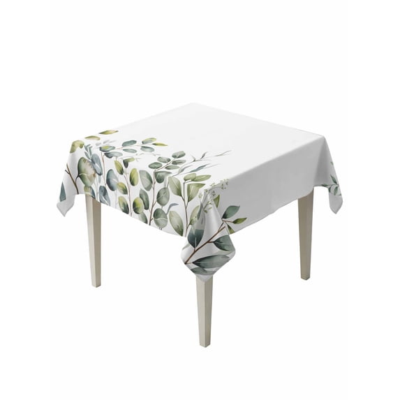 Green Leaf Square Tablecloth Plant Pastoral Watercolor Leaves ...