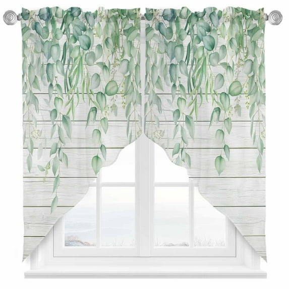 Green Leaf Swag Kitchen Curtain Valances, Eucalyptus Leaves White Wood ...