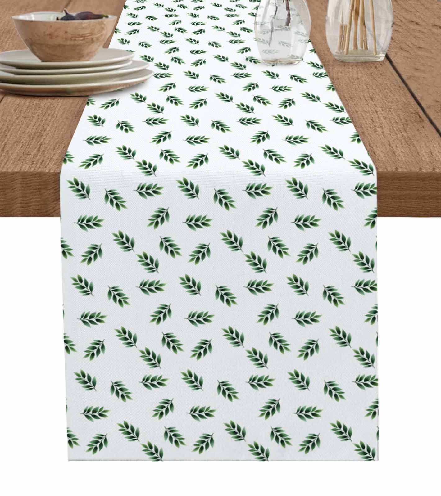 Green Leaf Table Runner 72 Inches, Botanical Prints Cottagecore Garden ...