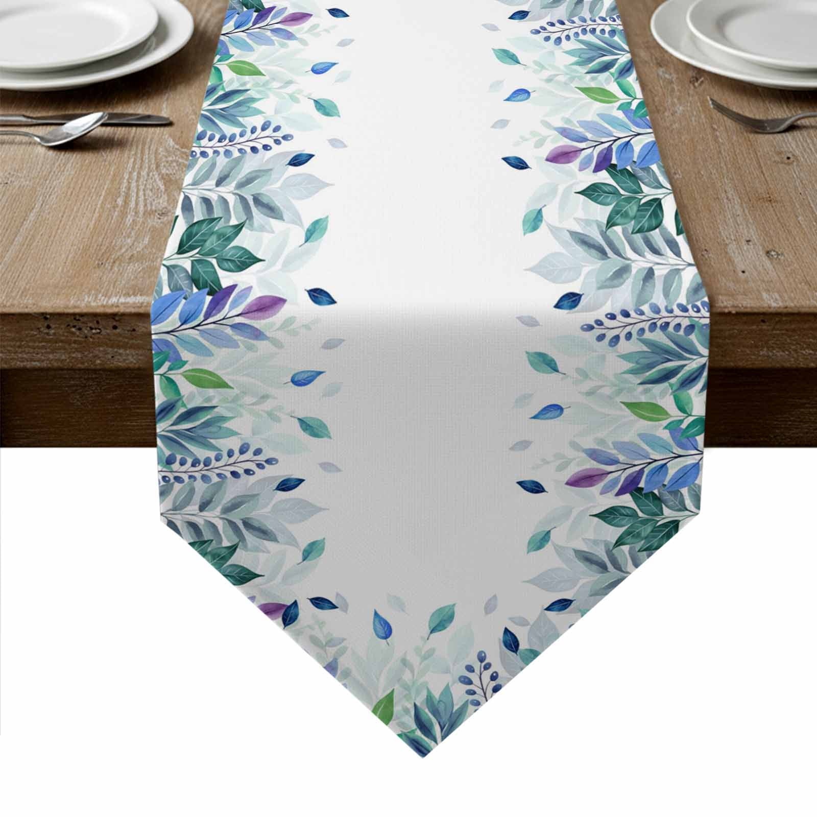 Green Leaf Table Runner Linen Burlap Table Runner 90 Inches Long ...