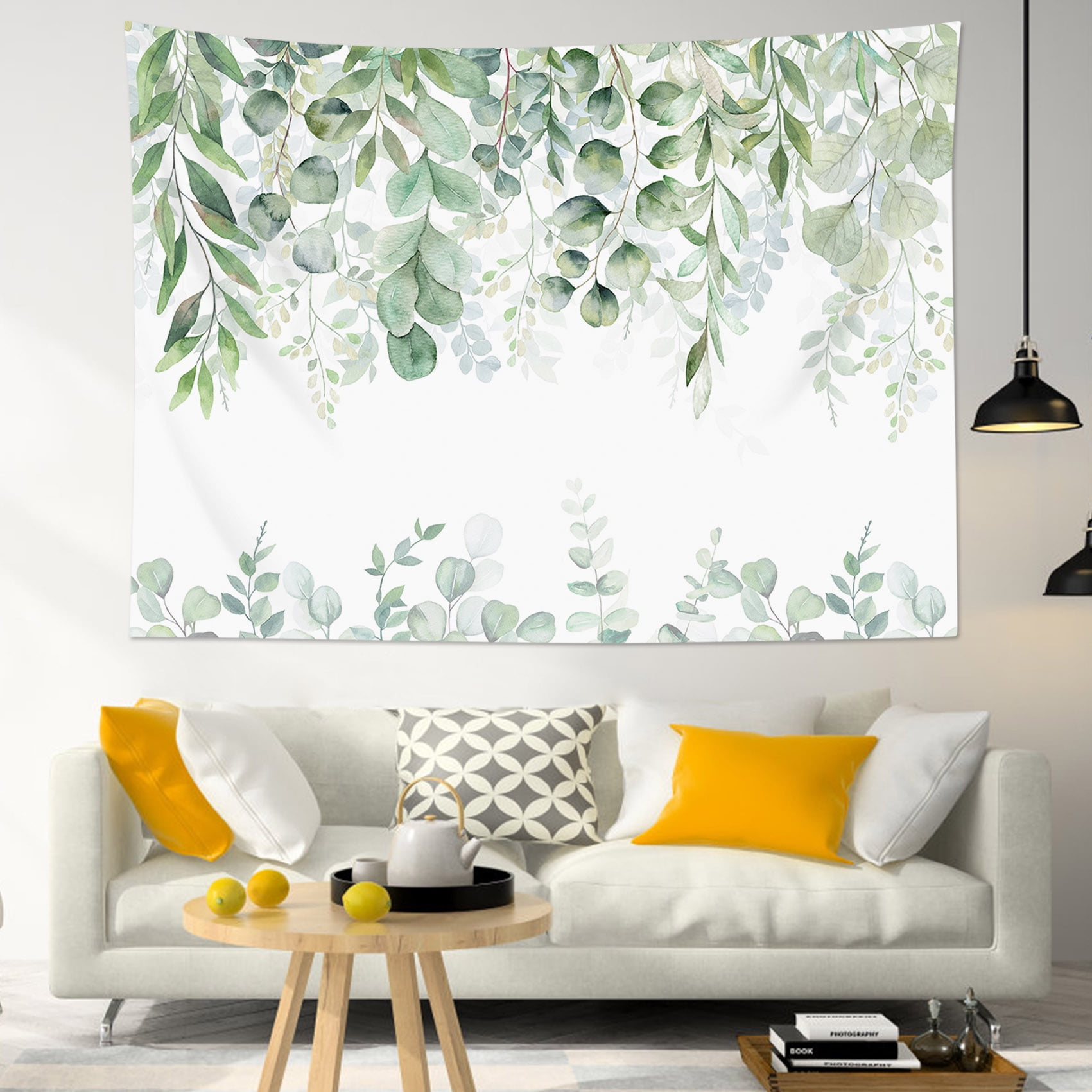 Green Leaf Tapestry Wall Hanging Sage Green Eucalyptus Leaves Country ...