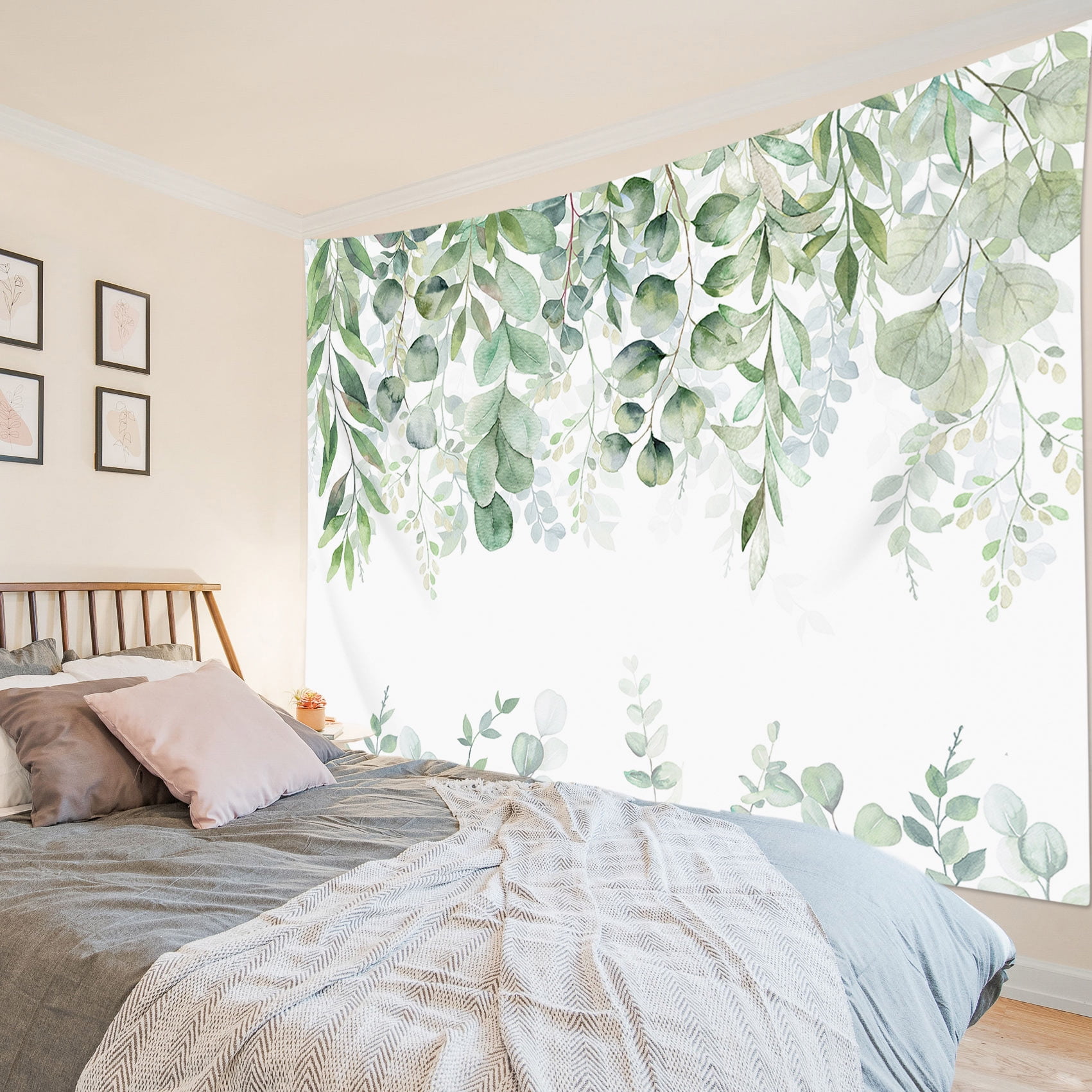 Green Leaf Tapestry Wall Hanging Sage Green Eucalyptus Leaves Country ...