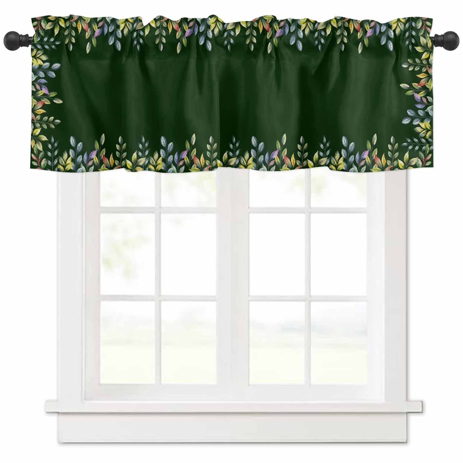 Green Leaf Valances for Windows Farmhouse Kitchen Curtains Valances Rod ...