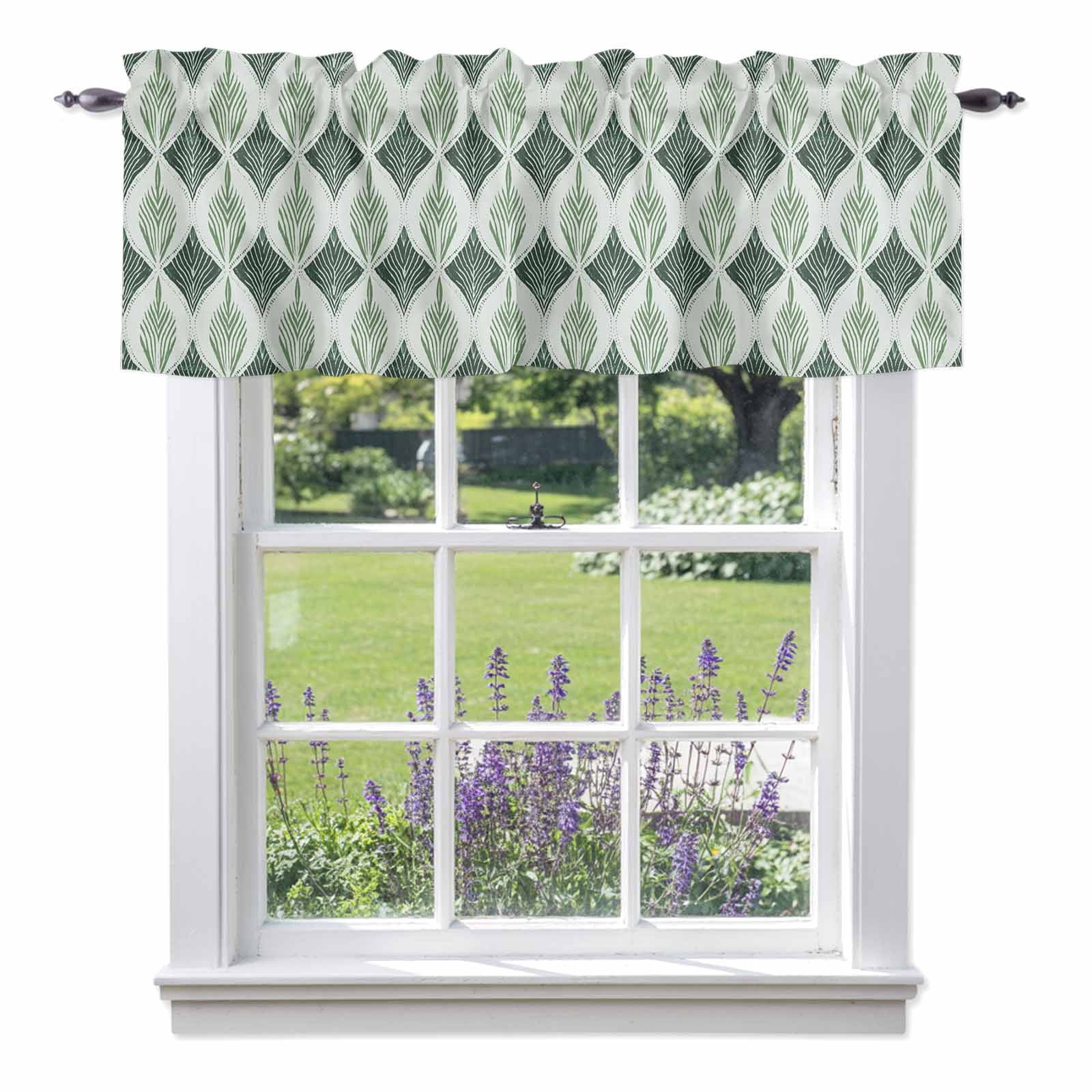 Green Leaf Valances for Windows, Plant Leaves Abstract Geometric ...