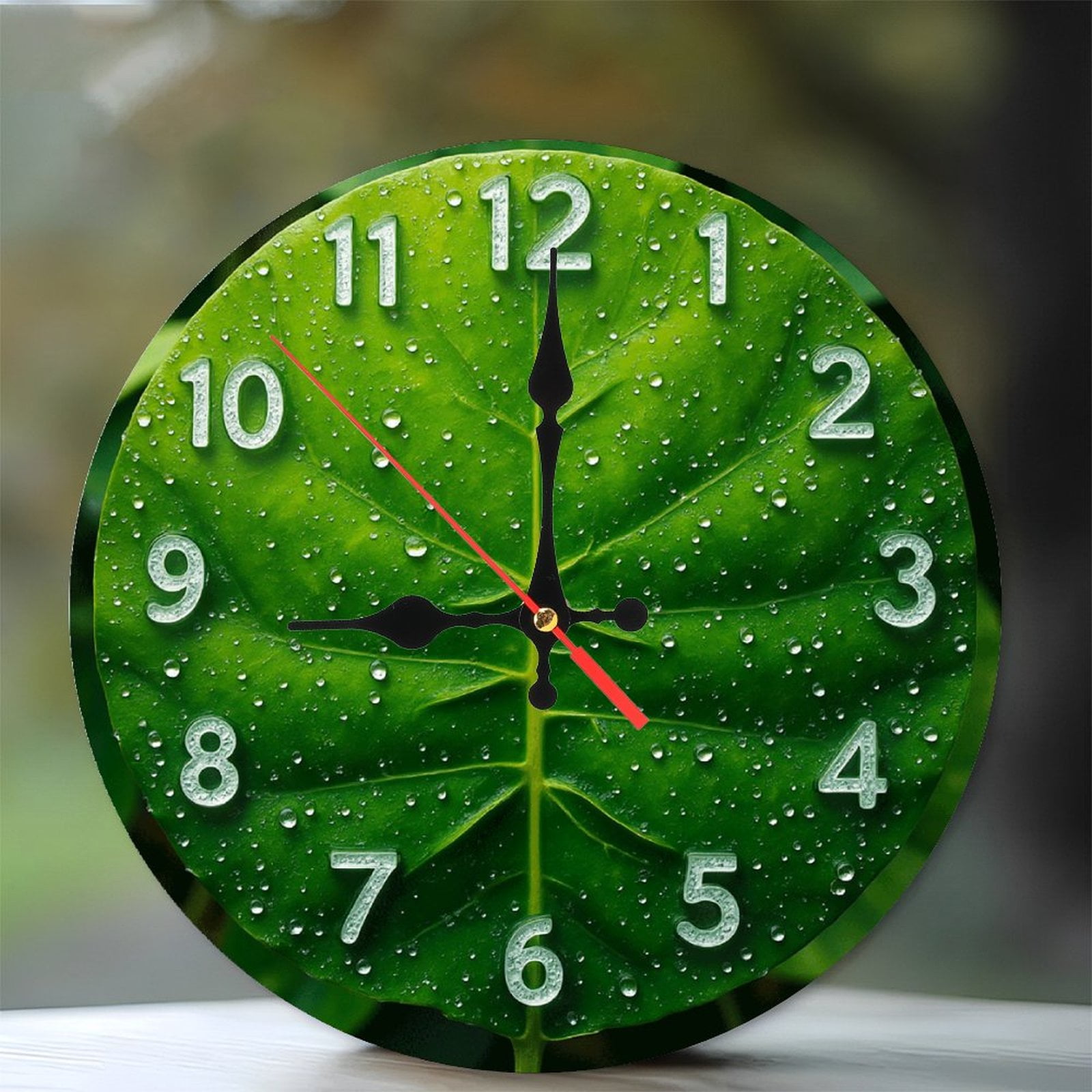 Green Leaf Wall Clock Nature Decor Home 10-Inch Silent Wooden Wall ...