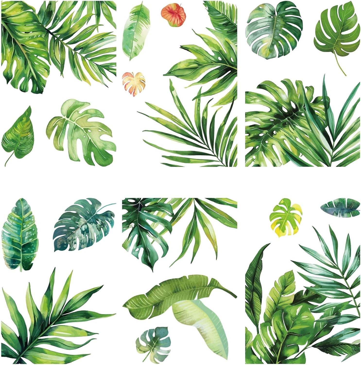 Green Leaf Window Decal 8 Sheets Adhesive Jungle Leaves Window Stickers ...