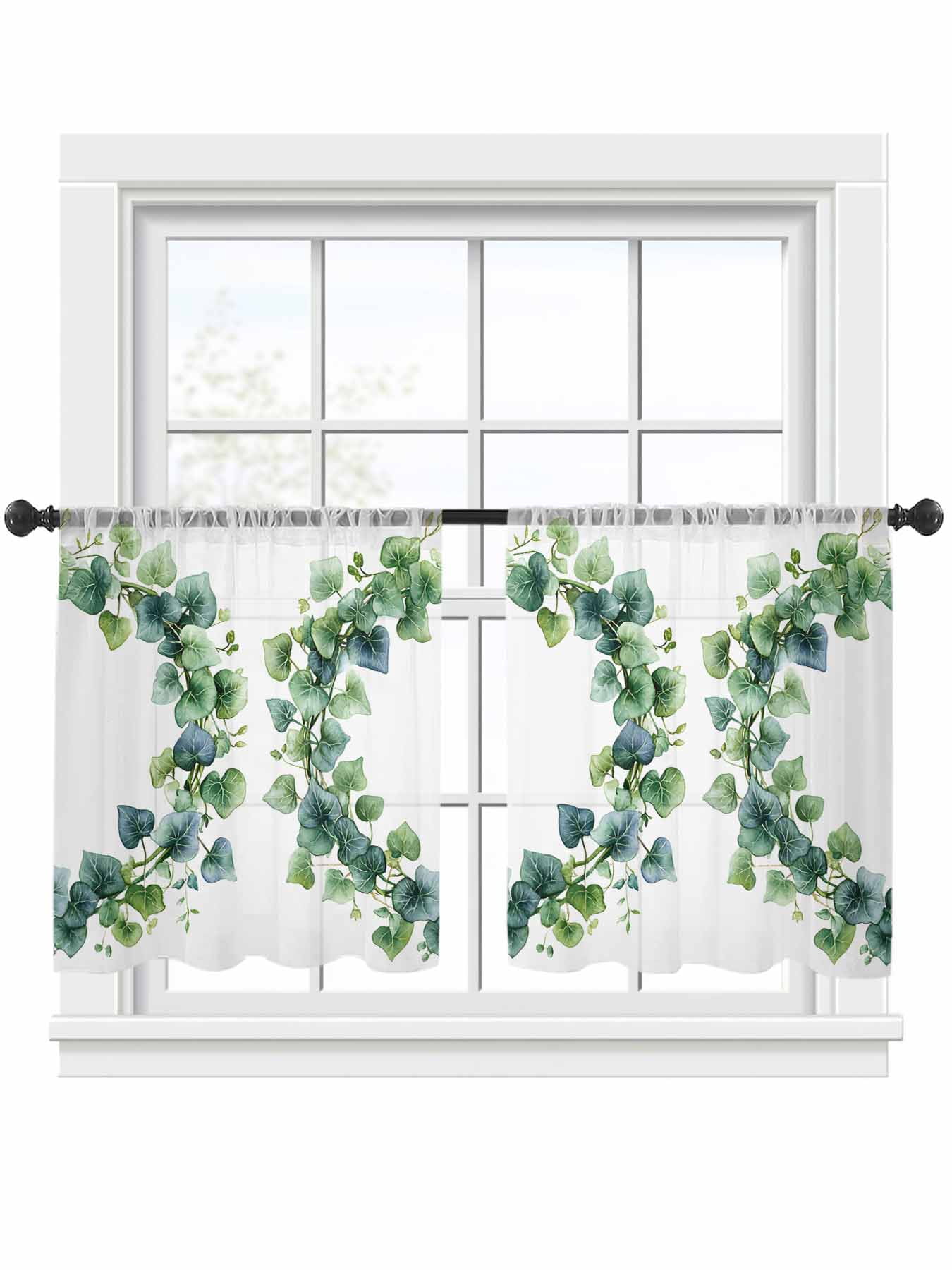 Green Leaf Wreath Sheer Curtains 2 Panels Set Spring Circle Flower ...