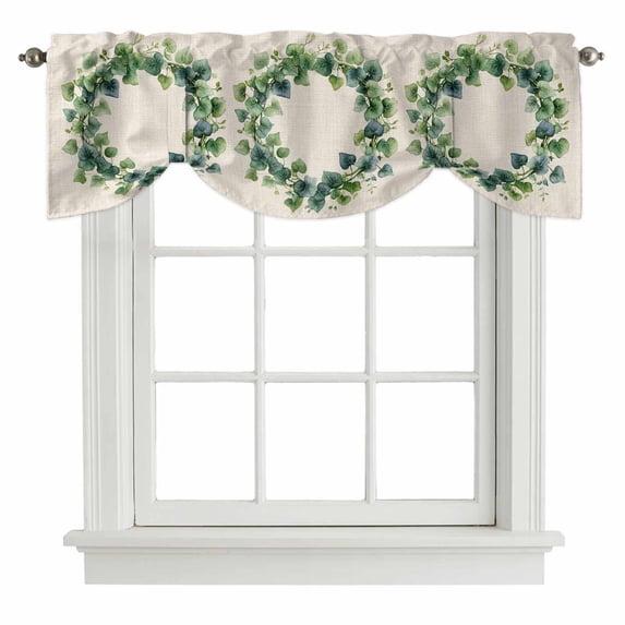 Green Leaf Wreath Tie Up Valance for Windows, Spring Circle Flower ...