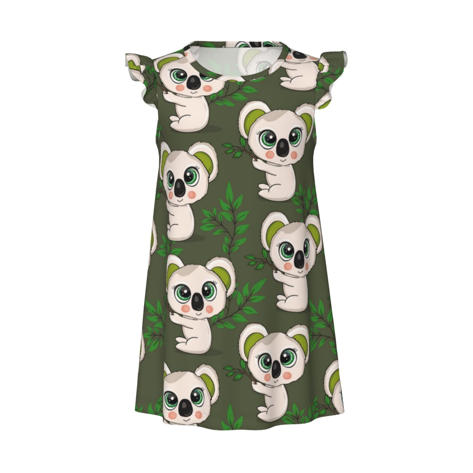 Green Leafy Big Eyes Koala Girls Nightgowns, Pajamas for Girls, Soft ...