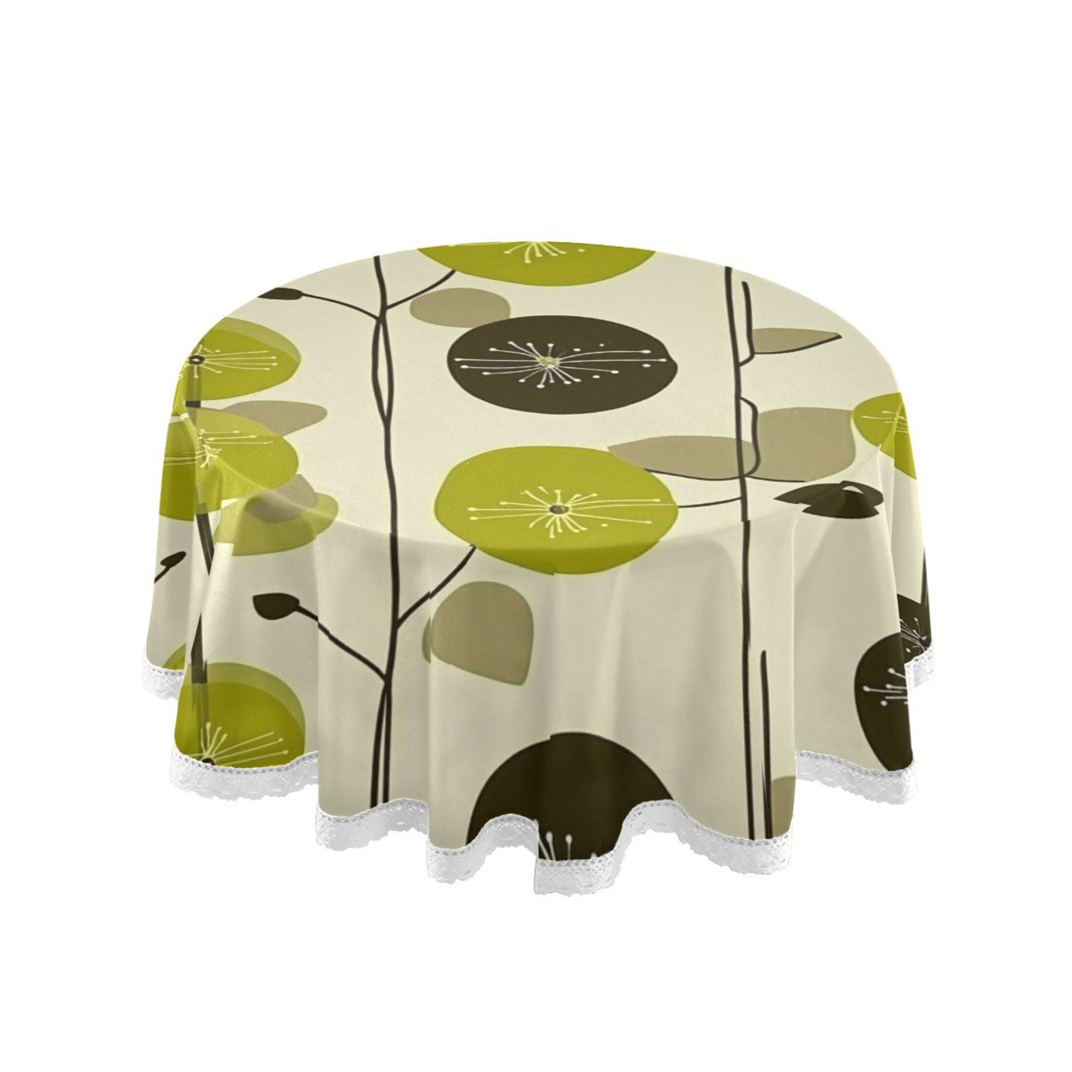 Green Leafy Design 60 Inch Round Tablecloth Durable Wrinkle Heat ...