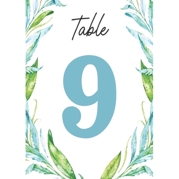 Green Leafy Table Cards Number 1-25 Double Sided For Wedding Reception ...