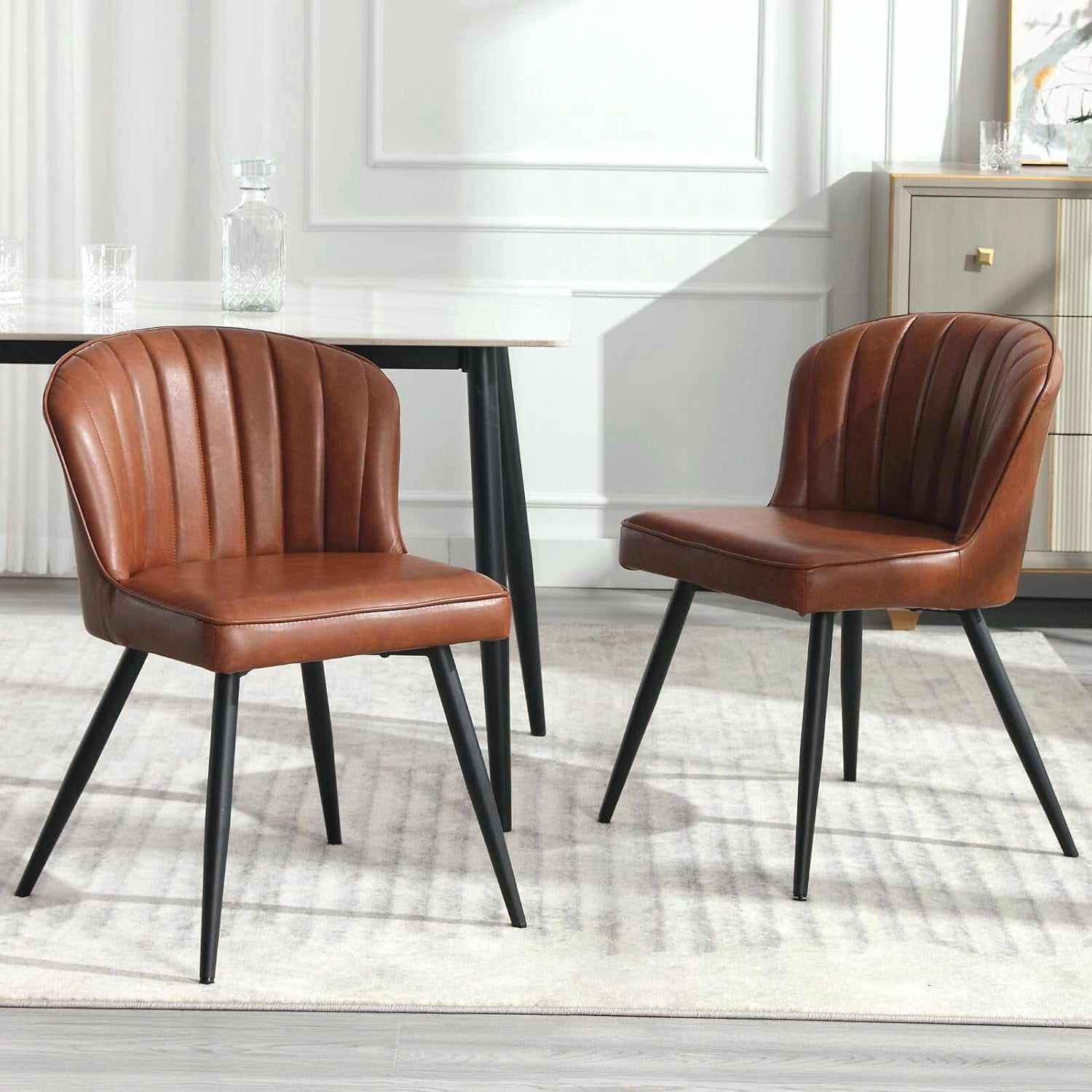 Green Leather Dining Chairs Set of 2 Mid Century Modern Dining Room ...