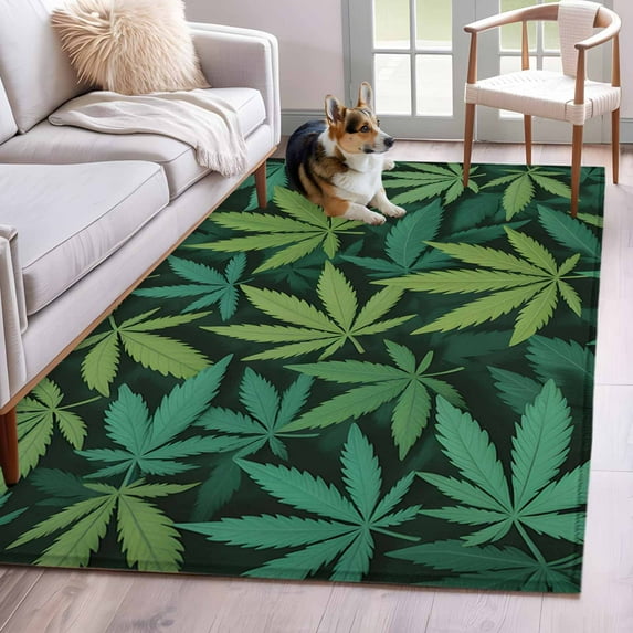 Green Leaves Area Rugs 3x5 ft Vintage Abstract Dark Green Greenery ...
