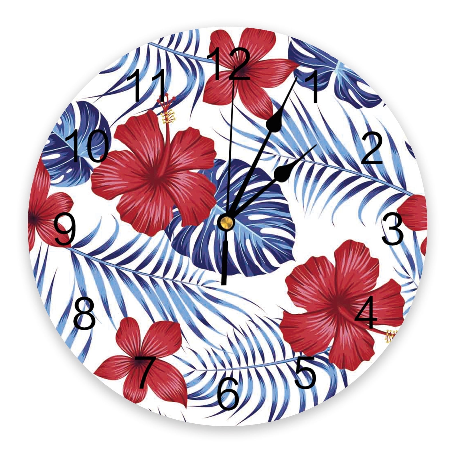 Green Leaves Banana Tropical Jungle Plant Living Room Clock Wall Round ...