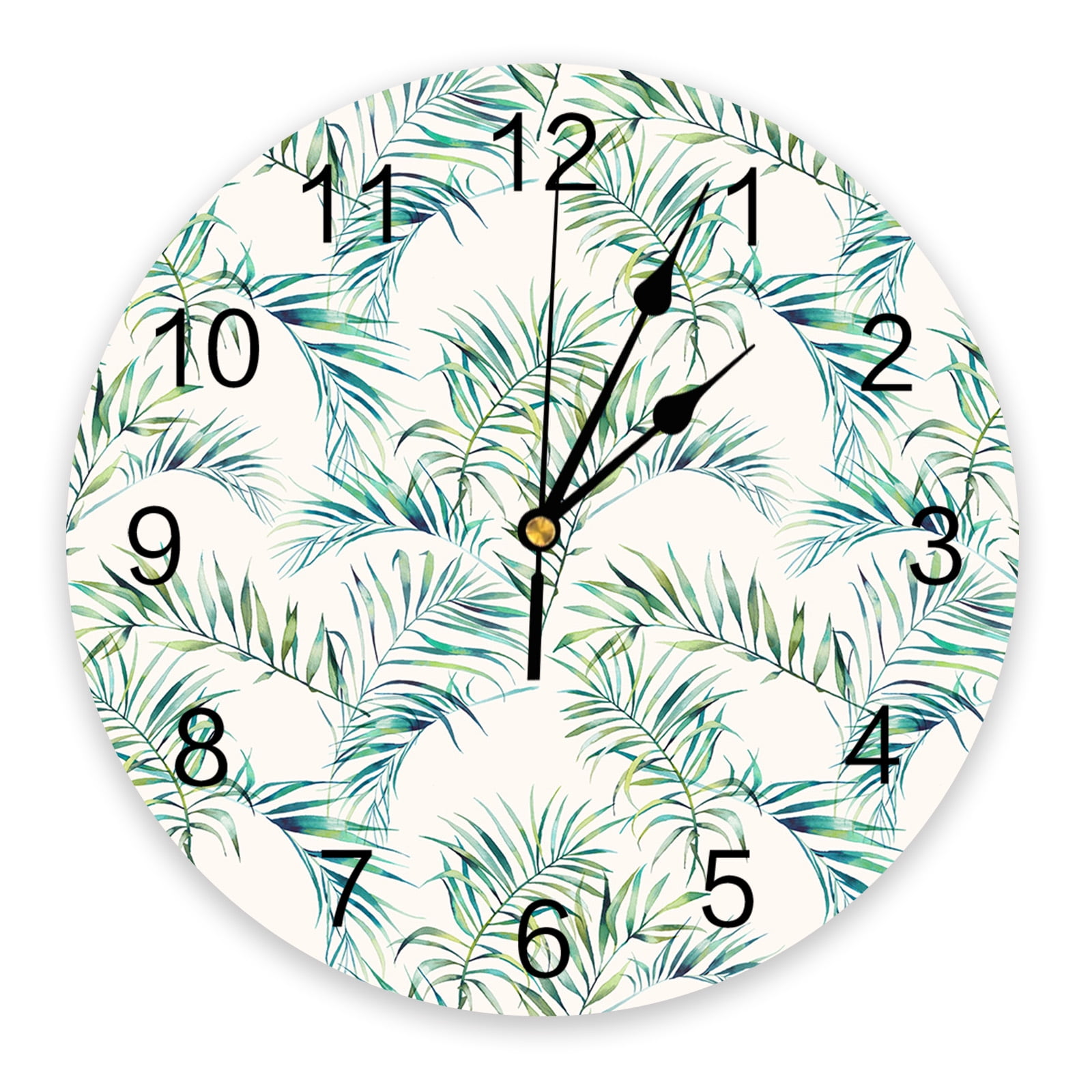 Green Leaves Banana Tropical Jungle Plant Living Room Clock Wall Round ...