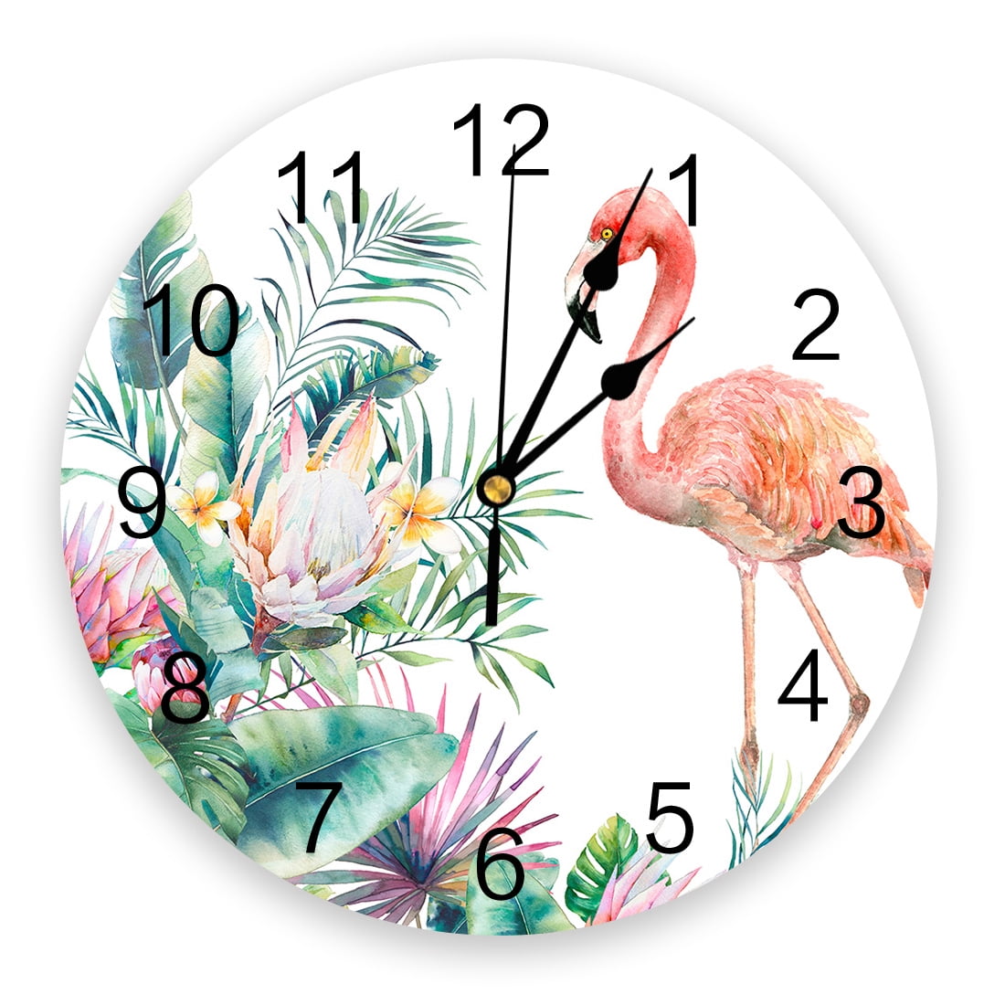 Green Leaves Banana Tropical Jungle Plant Living Room Clock Wall Round ...