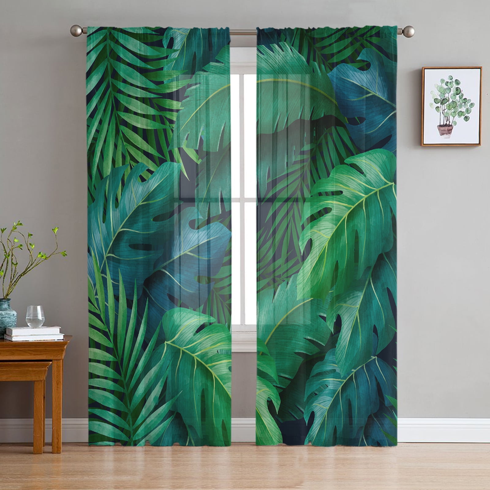 Green Leaves Banana Tropical Jungle Plant Tulle Curtains for Living ...