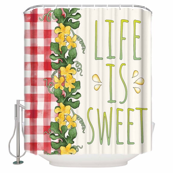 Green Leaves Bathroom Shower Curtains with 12 Hooks Polyester ...