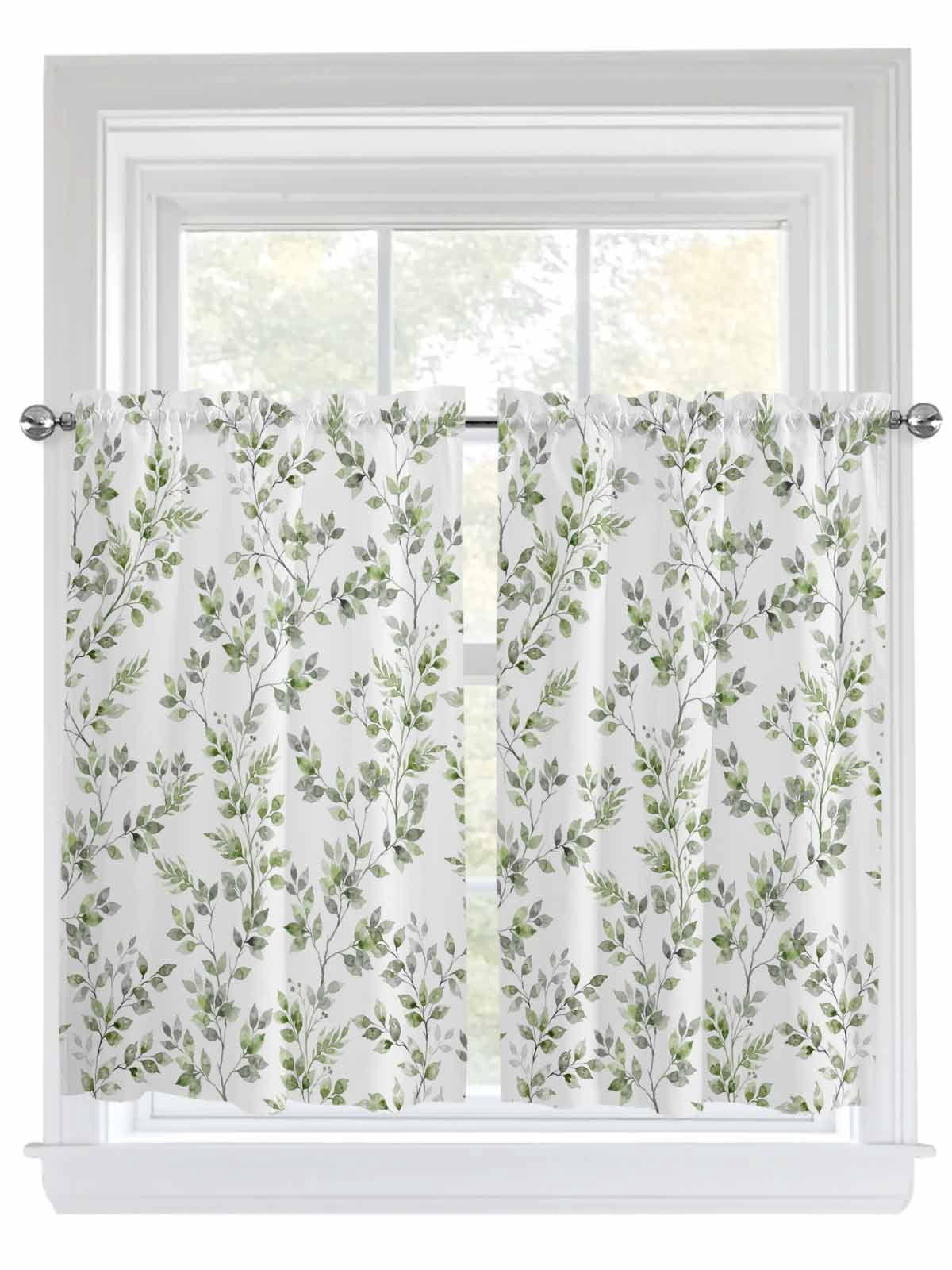Green Leaves Bathroom Window Curtain, Summer Botanical Elegant ...