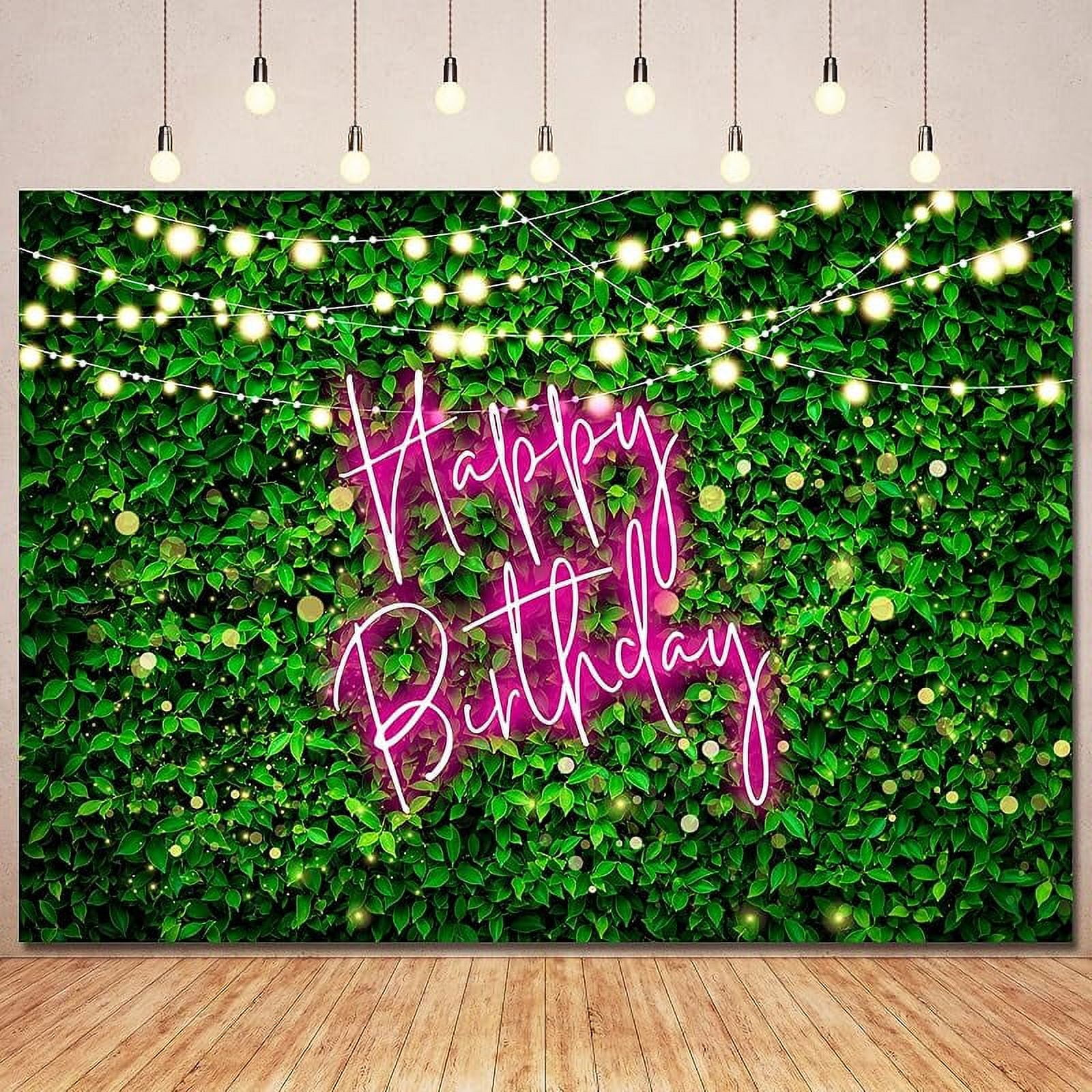 Green Leaves Birthday Backdrop Pink Birthday Decorations,Pink Happy ...