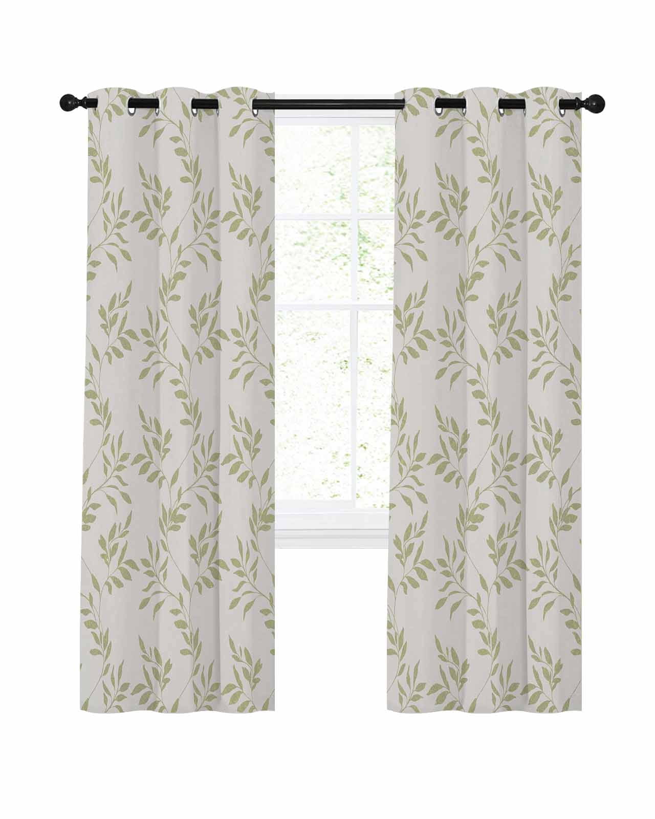 Green Leaves Blackout Curtains, Light Blocking Print Window Curtains ...