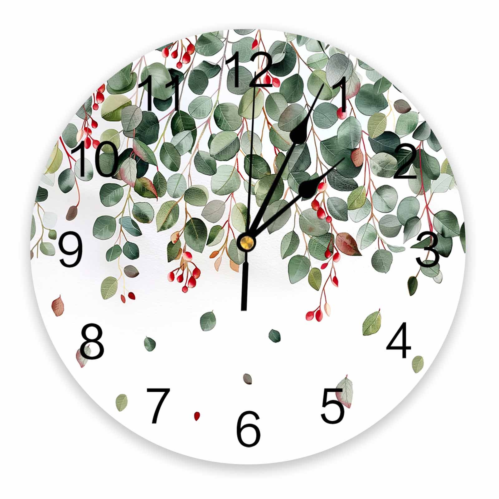 Green Leaves Branches PVC Wall Clock Bedroom ration Wall Clock Modern ...