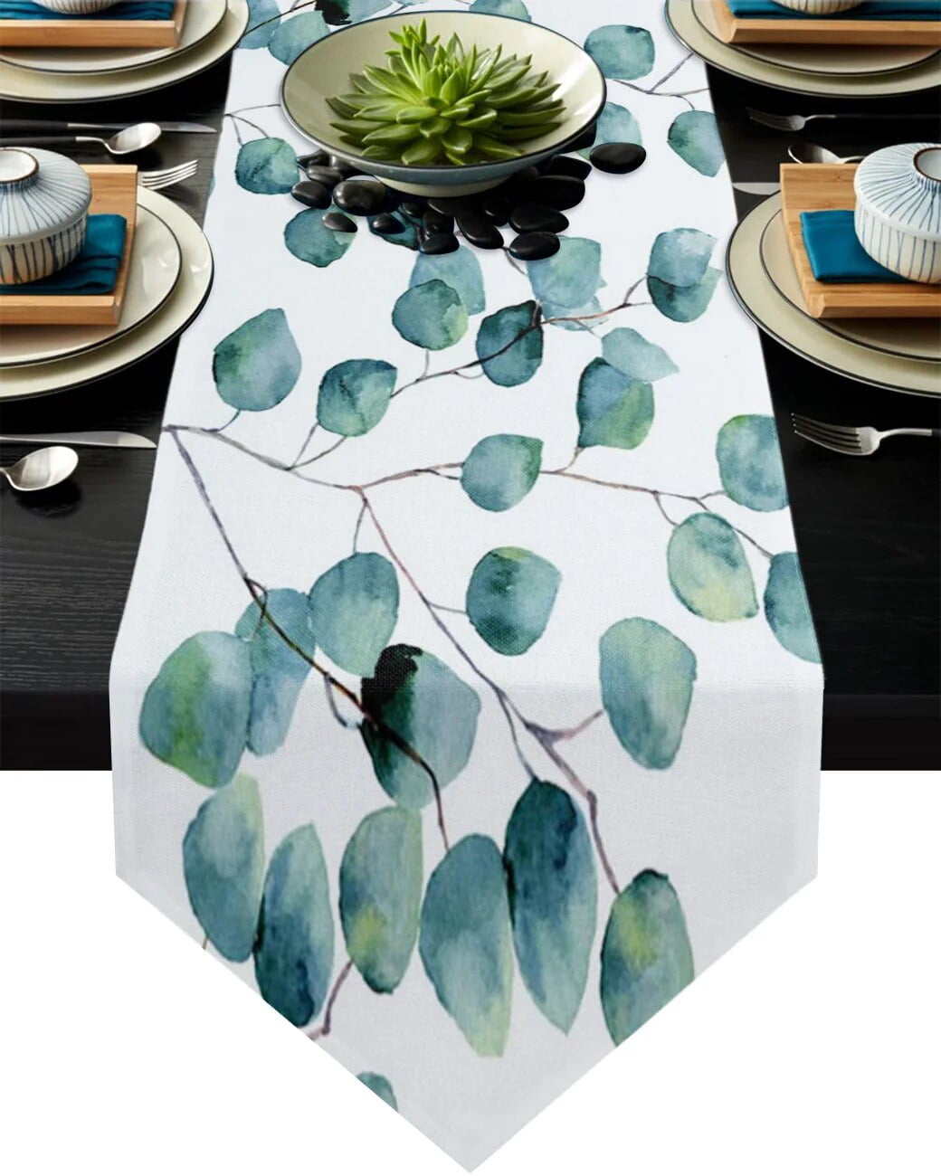 Green Leaves Branches Table Runner Modern Table Flag Home Party Country ...