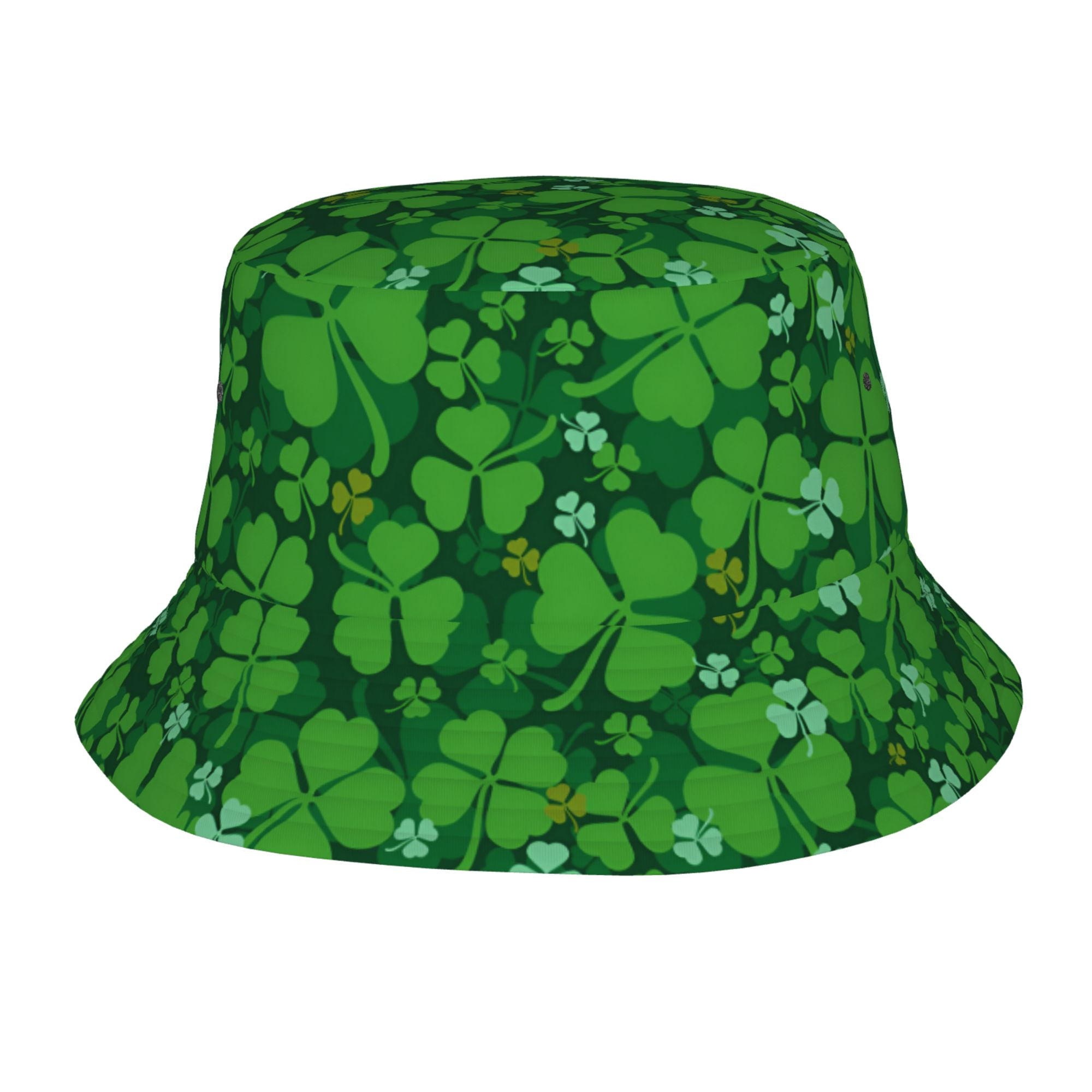 Green Leaves Clover Lucky Bucket Hat, Packable Fisherman Sun Cap ...