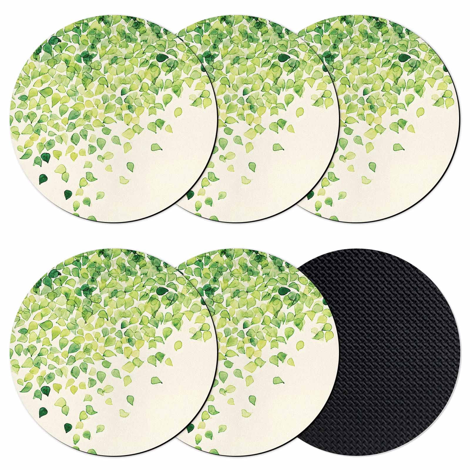 Green Leaves Coasters Set of 6, Absorbent Coasters for Drinks, Gradient ...