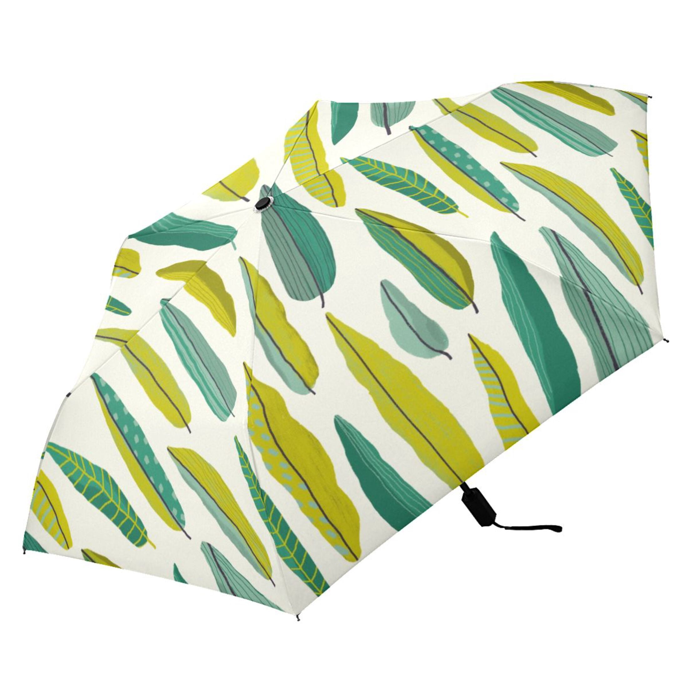 Green Leaves Compact Folding Umbrella for Rain Windproof Travel ...