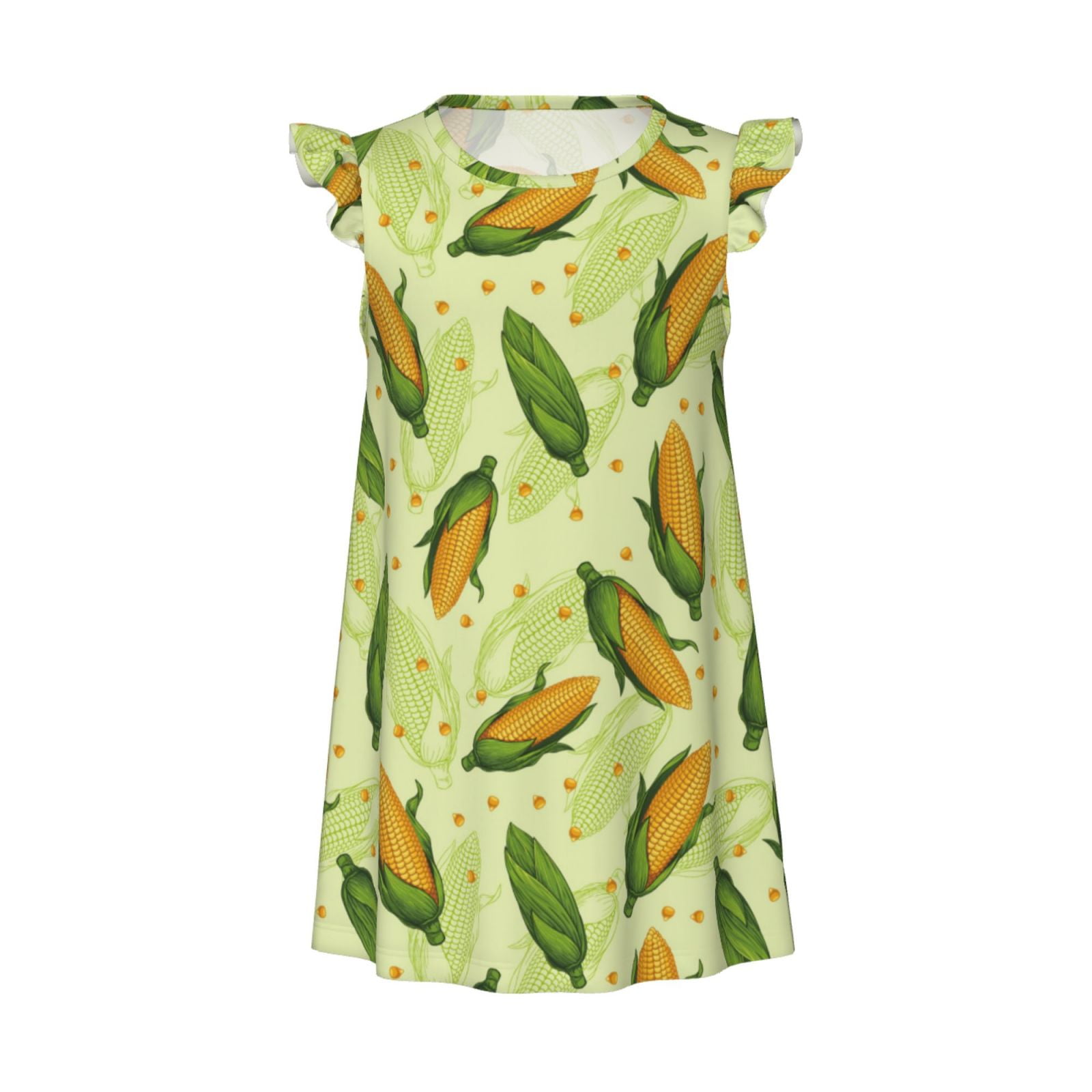 Green Leaves Cute Corn Girls Nightgowns, Short Sleeves Dress Girls ...