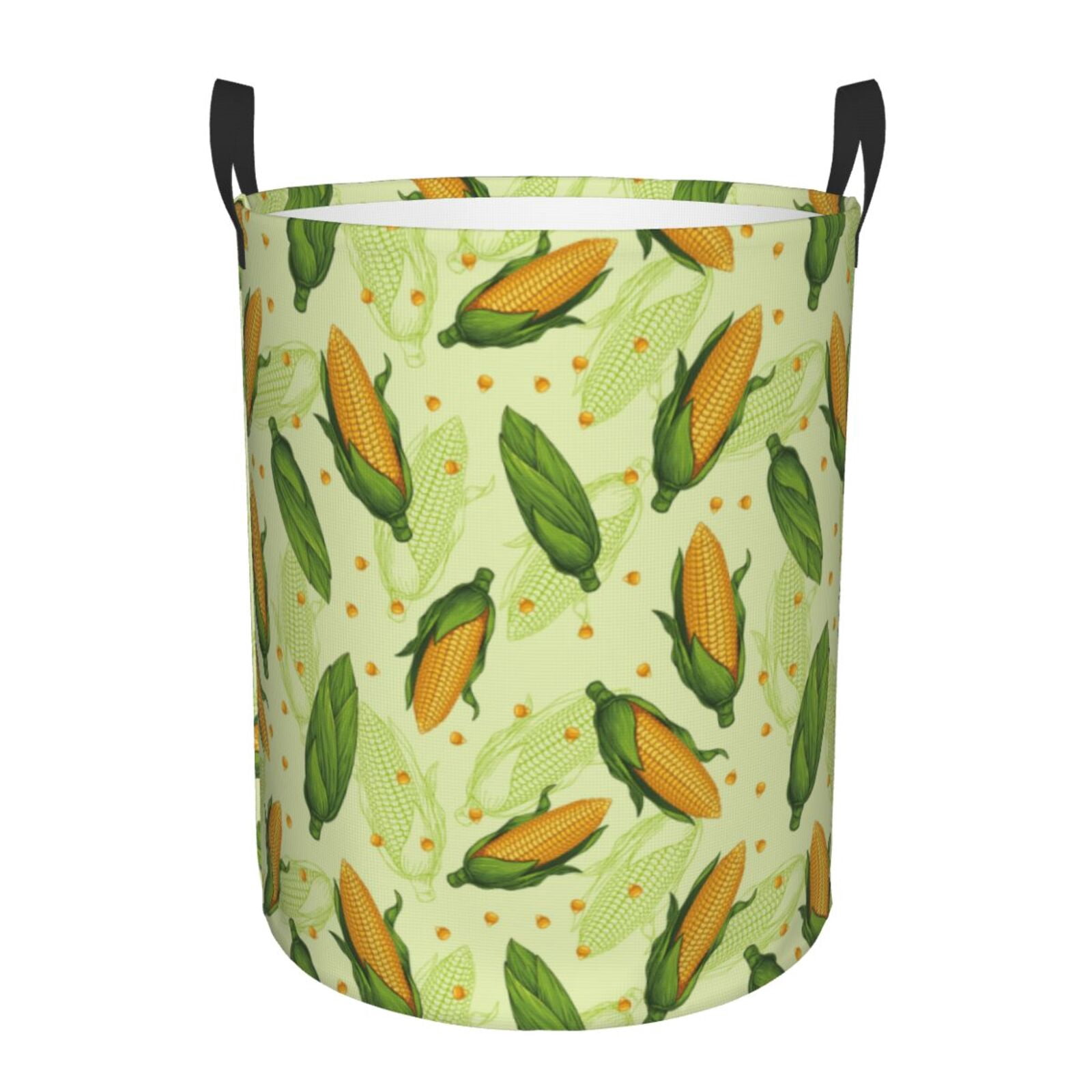 Green Leaves Cute Corn Round Laundry Basket, Laundry Hamper with Handle ...