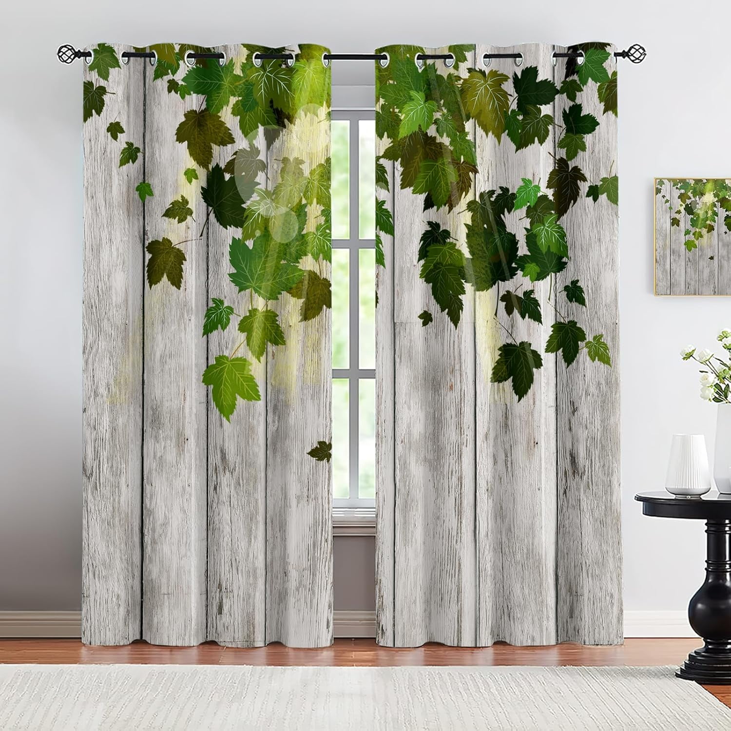 Green Leaves Decorative Window Treatments, Antique Wood Board Blackout ...