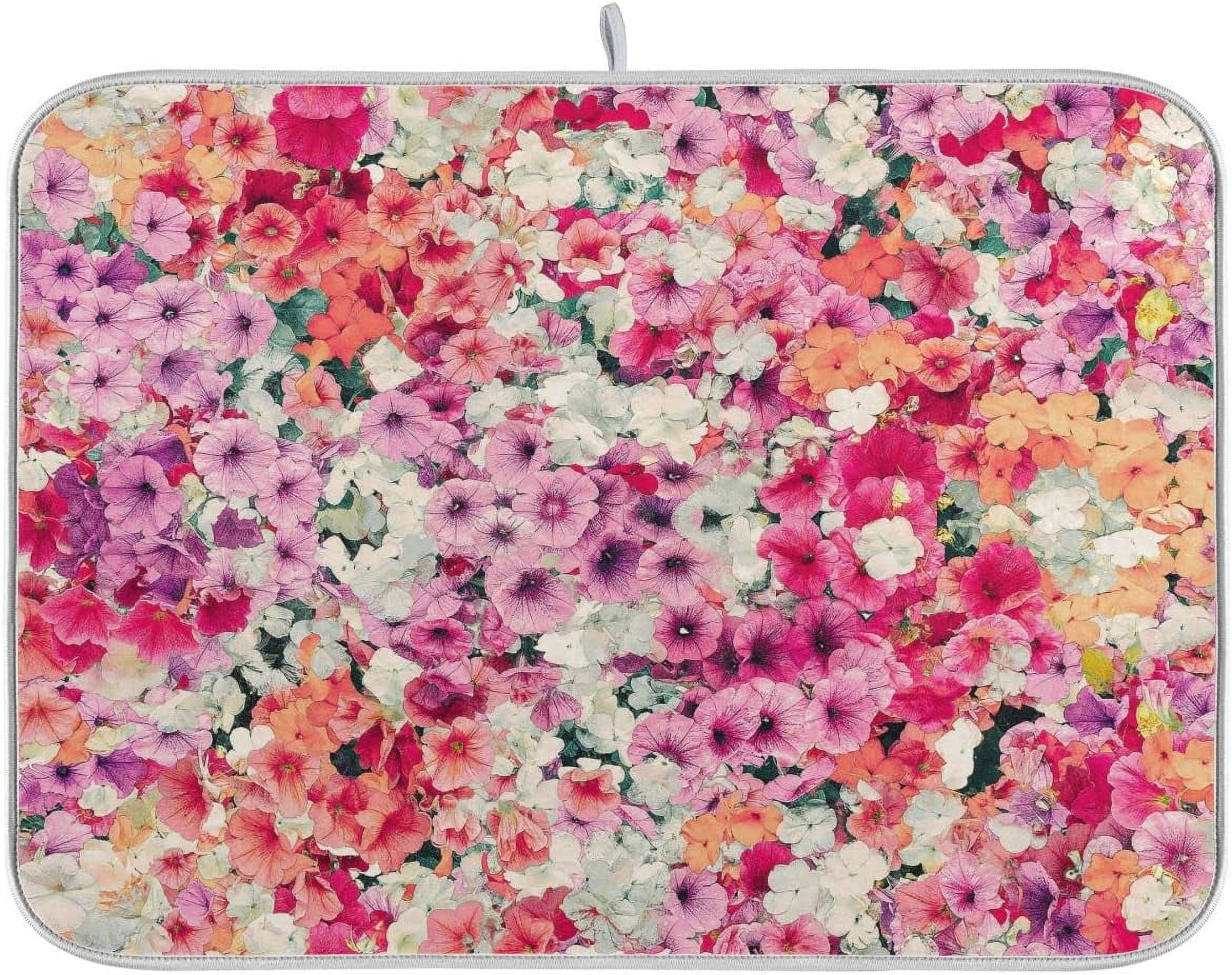 Green Leaves Dish Drying Mat for Kitchen Counter Herb Plant White ...