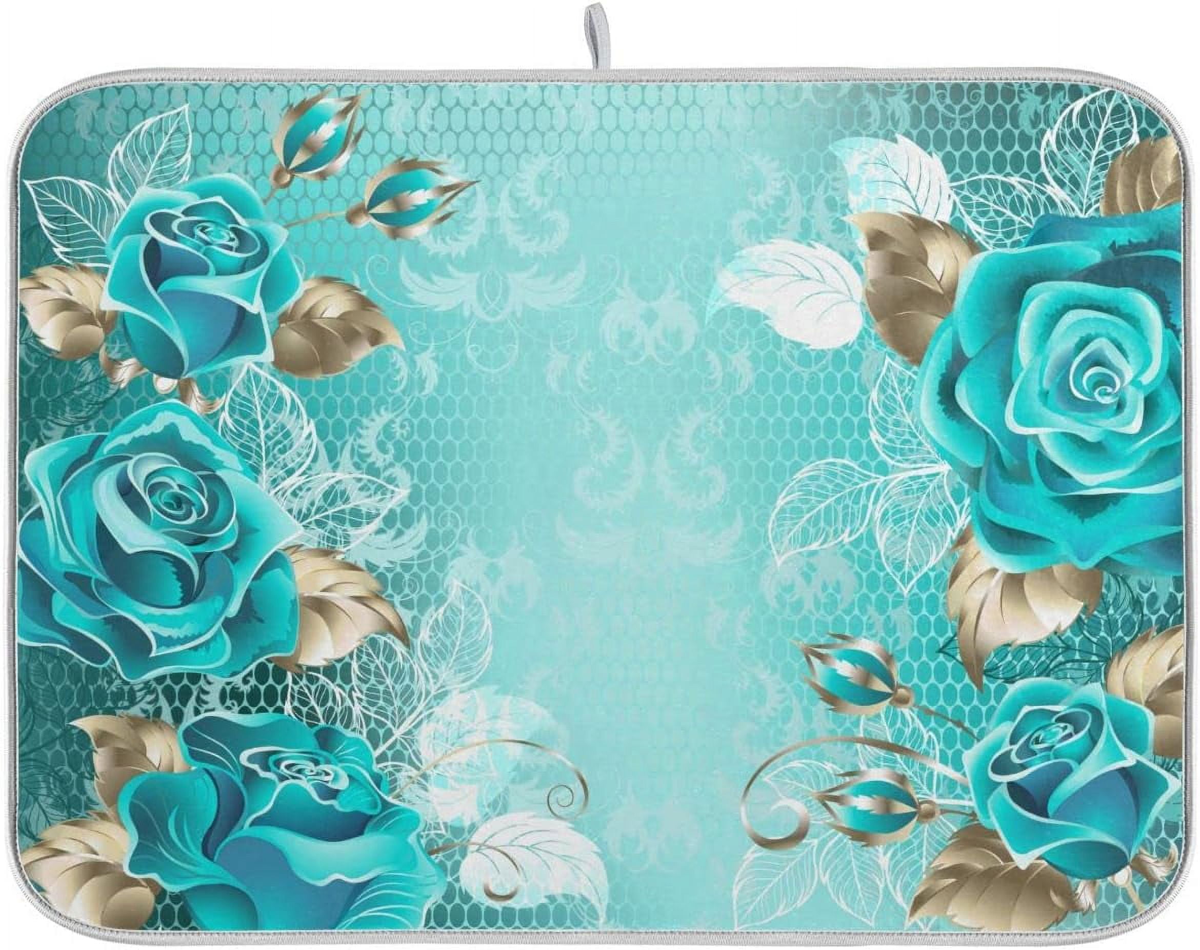 Green Leaves Dish Drying Mat for Kitchen Counter Herb Plant White ...