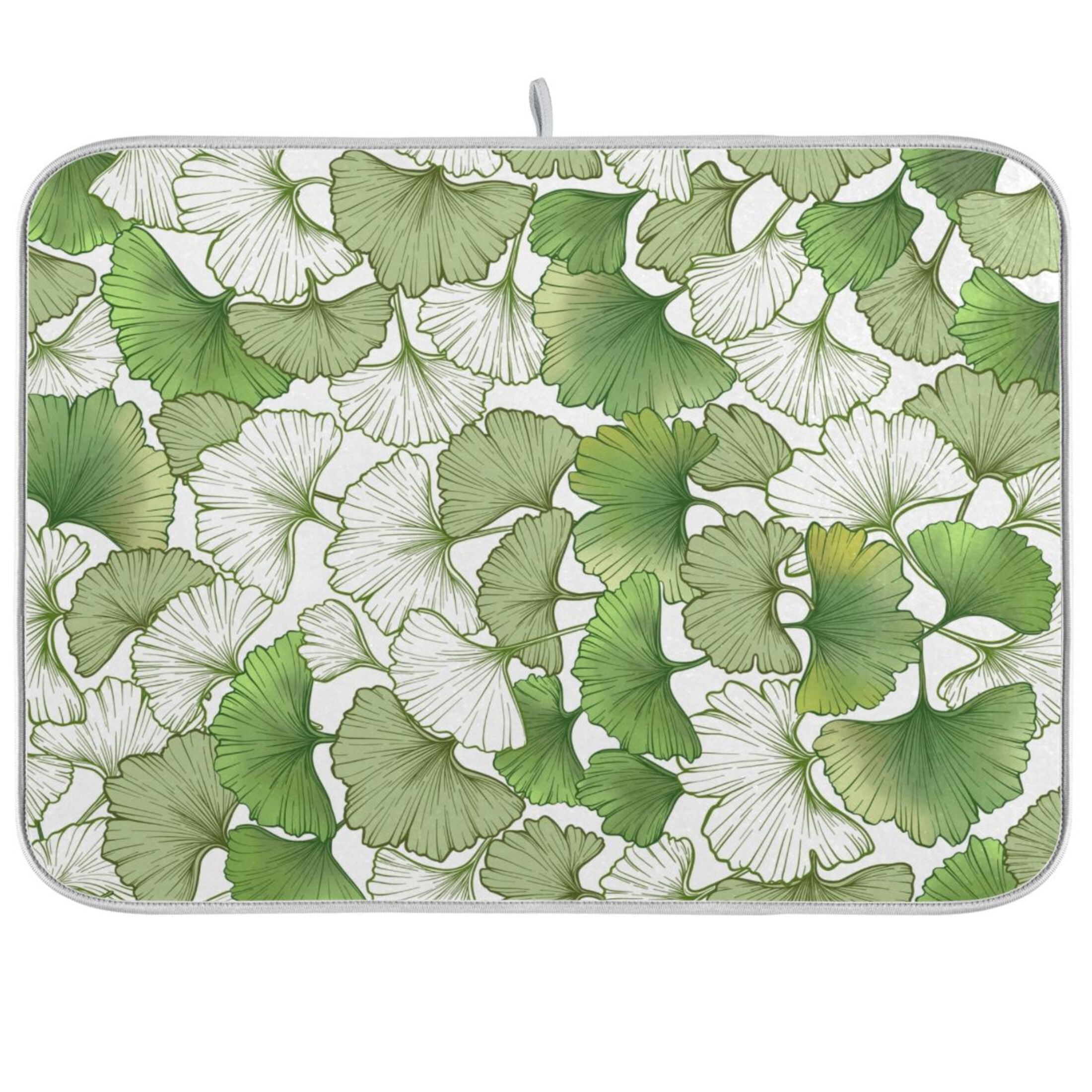 Green Leaves Dish Drying Mat Microfiber Kitchen Pad Large Counter ...