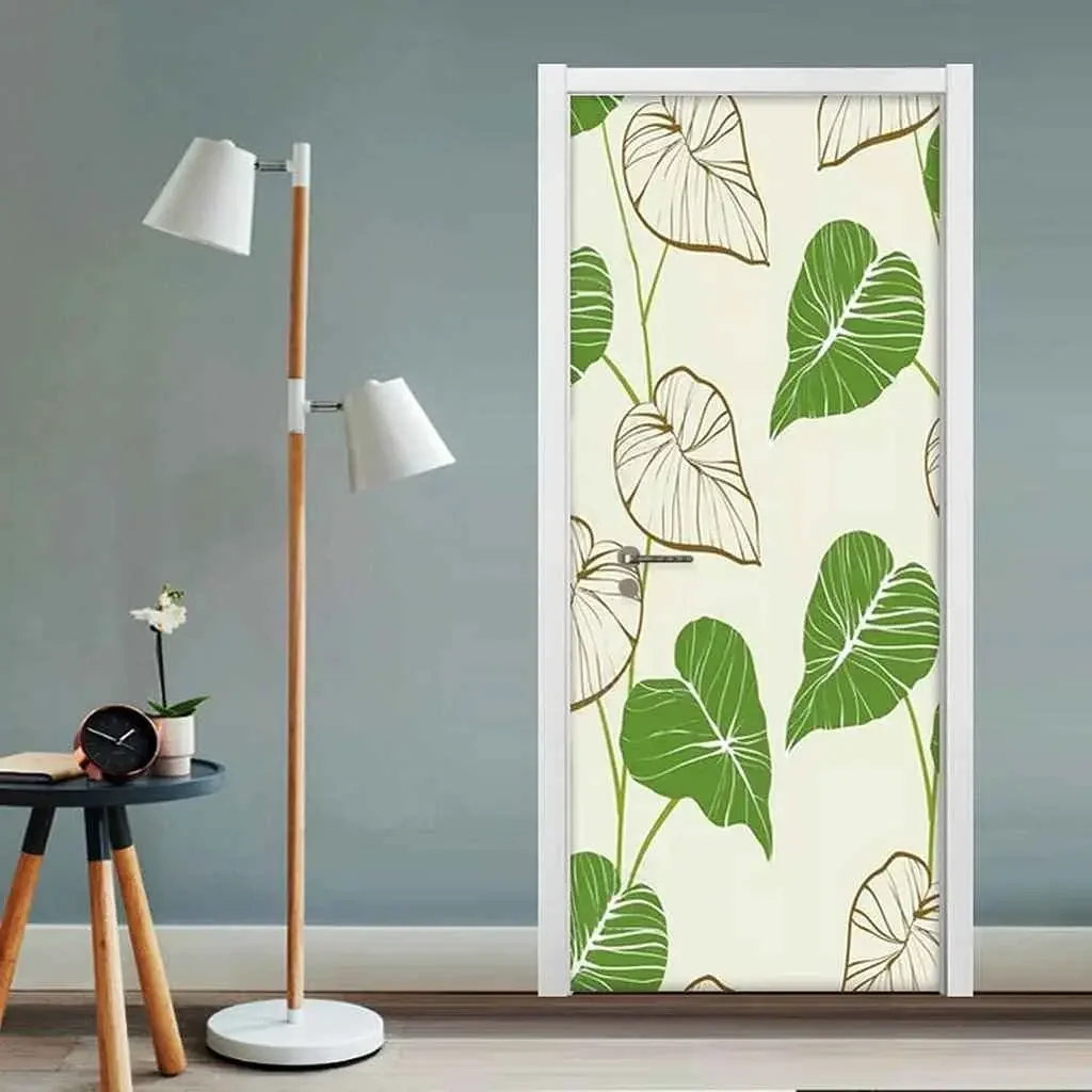 Green Leaves Door Sticker Tropical Palm Leaf Decal Removable Natural ...